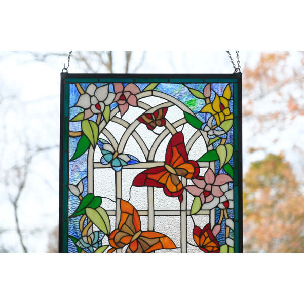 Astoria Grand Stained Glass Butterfly Garden Window Panel & Reviews ...