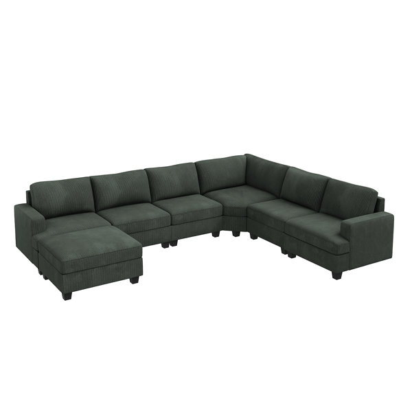 Hokku Designs Maureece U Shaped Corduroy Sectional Modular Sofa With ...
