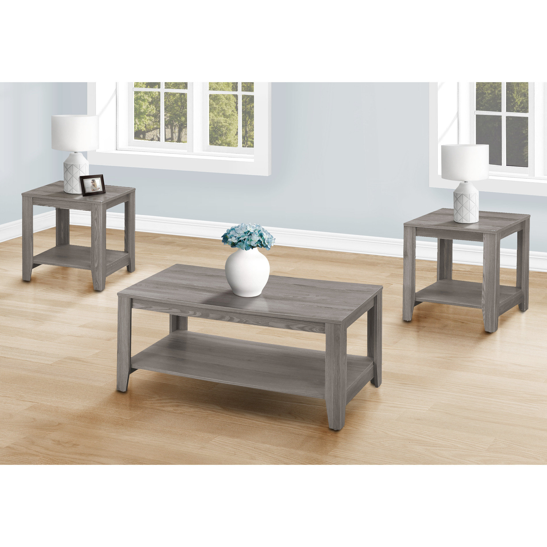 Gracie Oaks 3pcs Living Room Table - Grey Laminate Coffee, End And Side ...