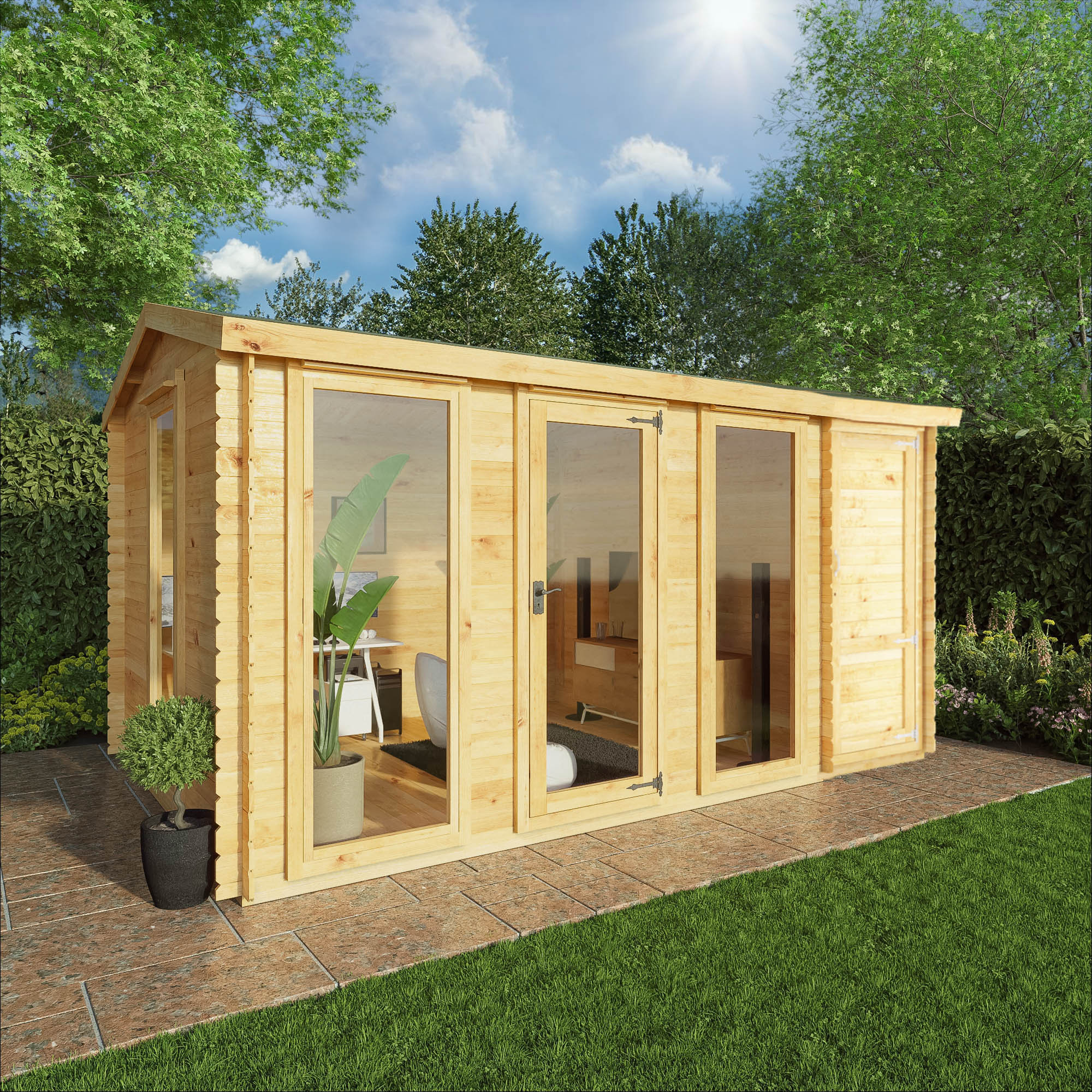 Mercia Garden Products Mercia 15ft x 10ft Reverse Apex Log Cabin With ...