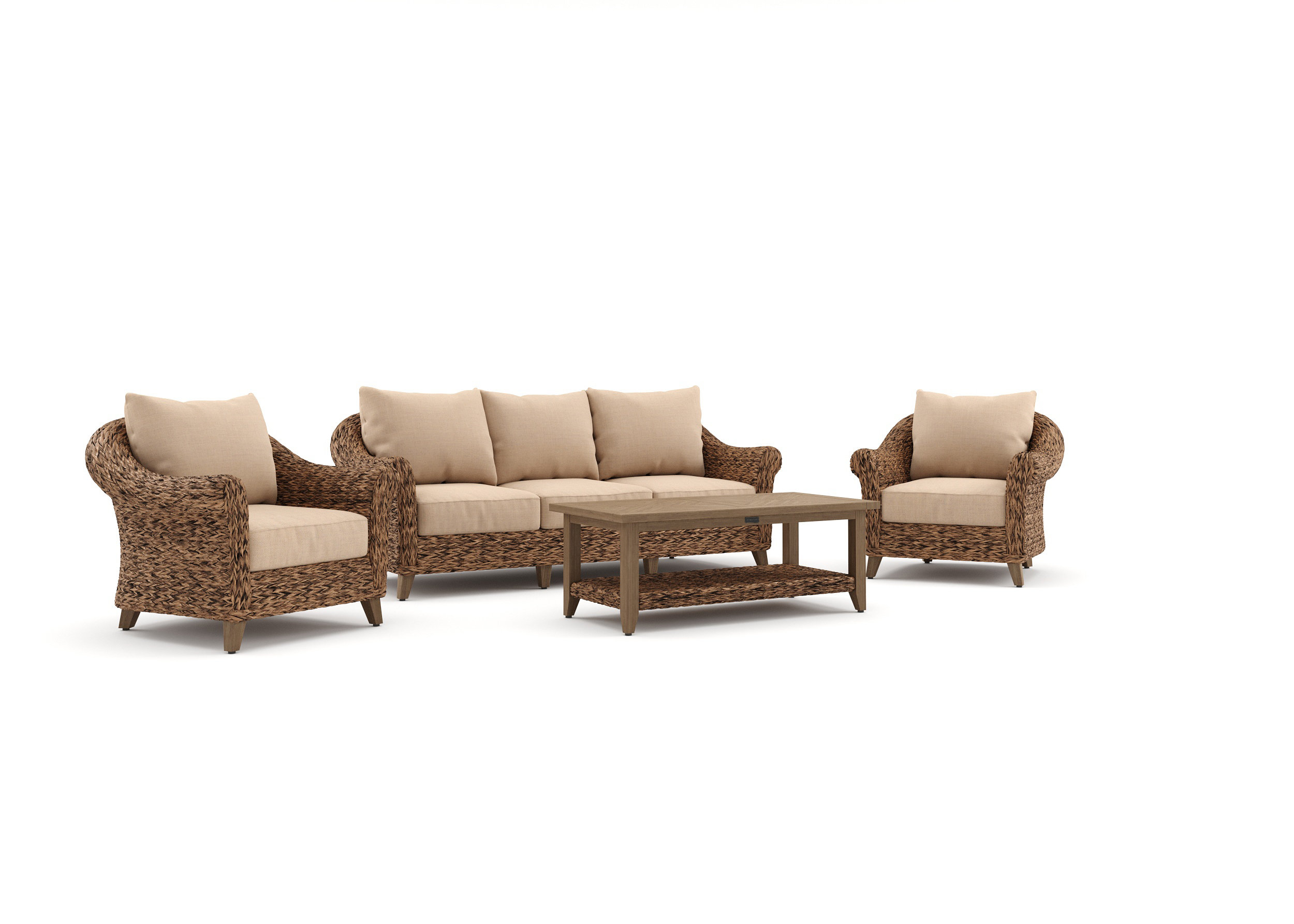 Winston Cayman Sofa and Stationary Lounge Chair 4 Piece Rattan Seating ...