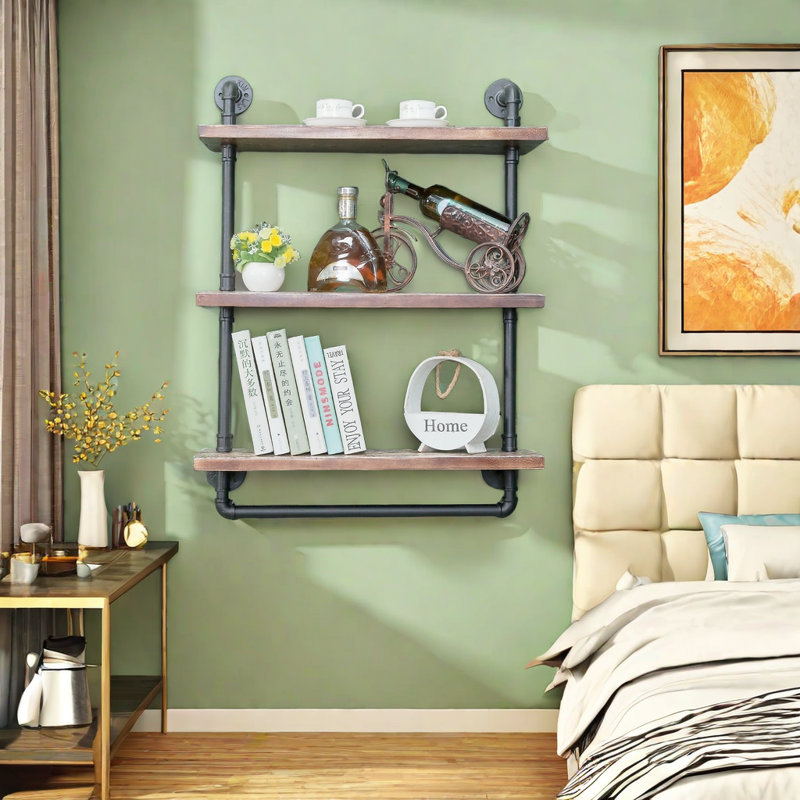 Williston Forge Industrial Pipe Floating Shelves With Towel Bar, 24 ...