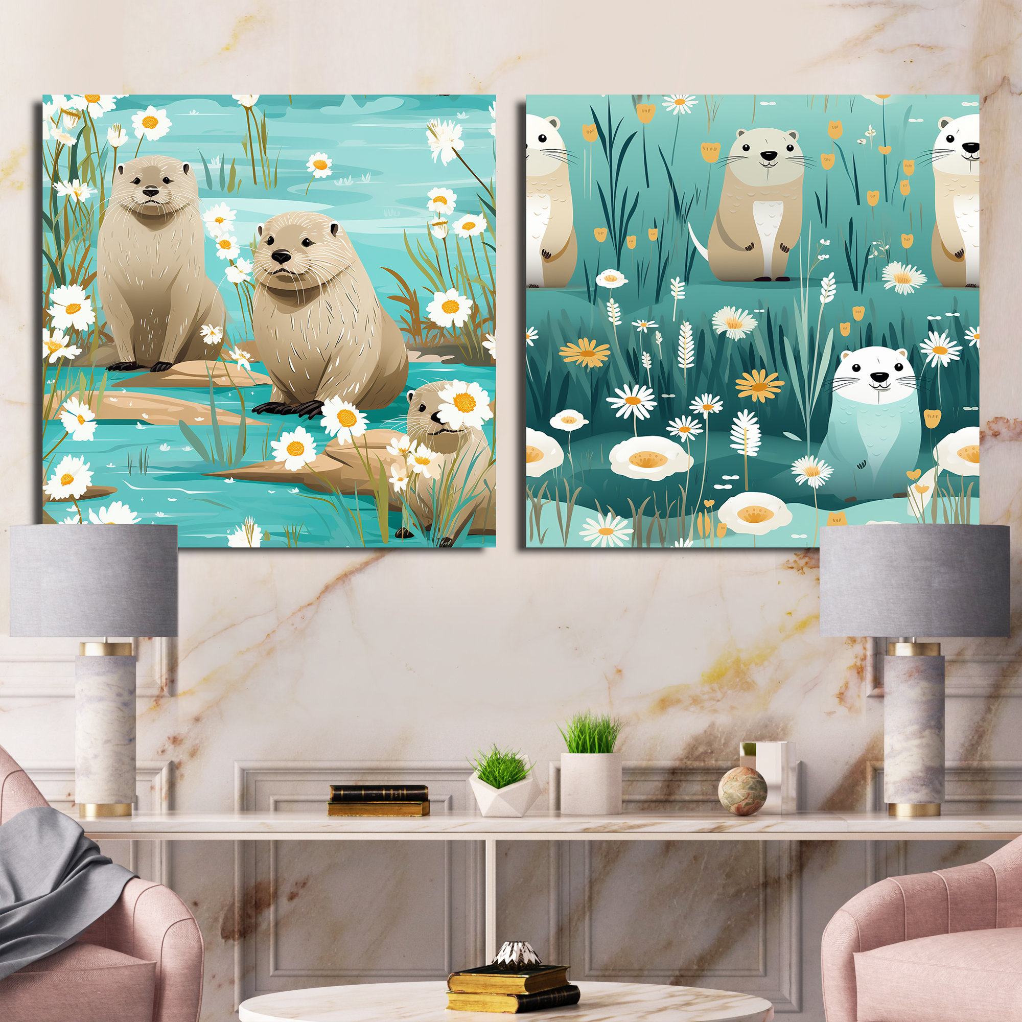 Highland Dunes Playful Otter Oasis - Animals Otter Square Collage Set ...