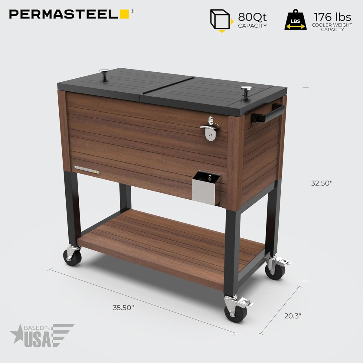 ATC CABINETS 80-Quart Rolling Patio Cooler with Wood Grain Finish ...