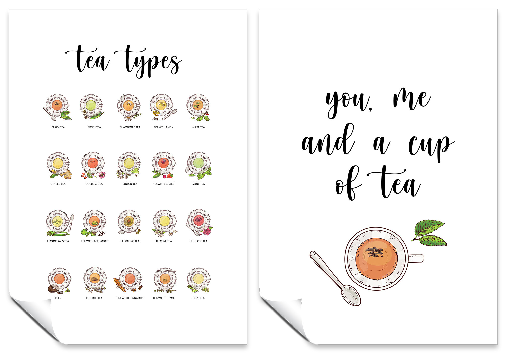 Happy Larry Tea Types Funny Kitchen - 2 Piece Unframed Art Prints Set ...