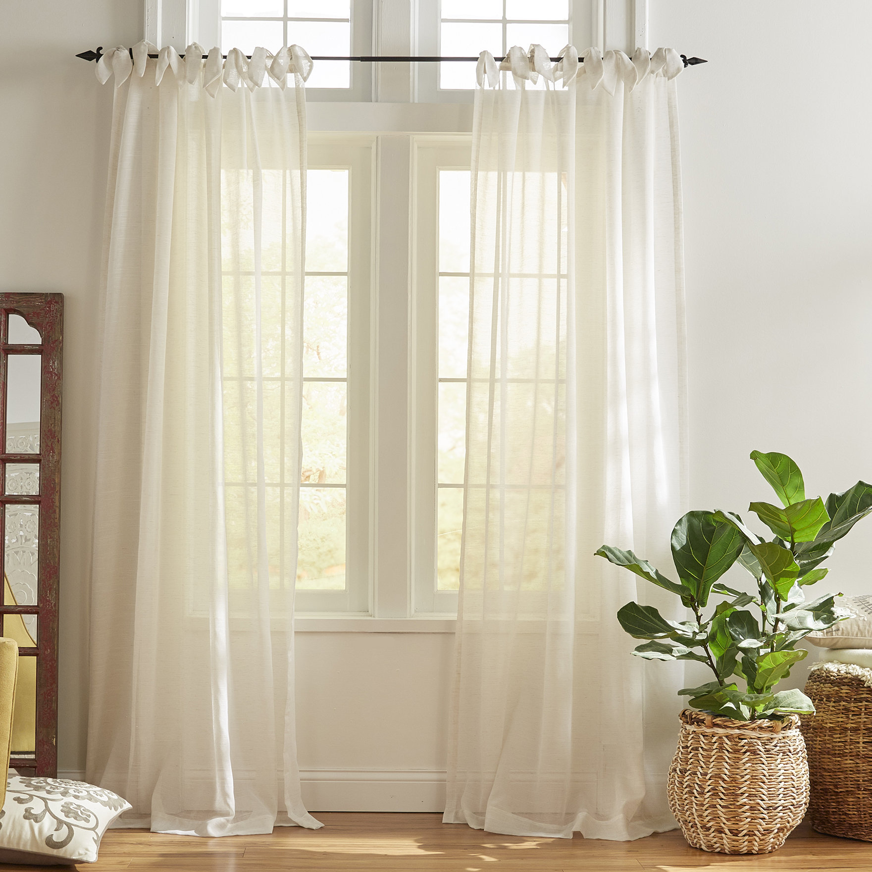 Highland Dunes Dupre Tie-Top Solid Sheer Single Curtain Panel & Reviews ...