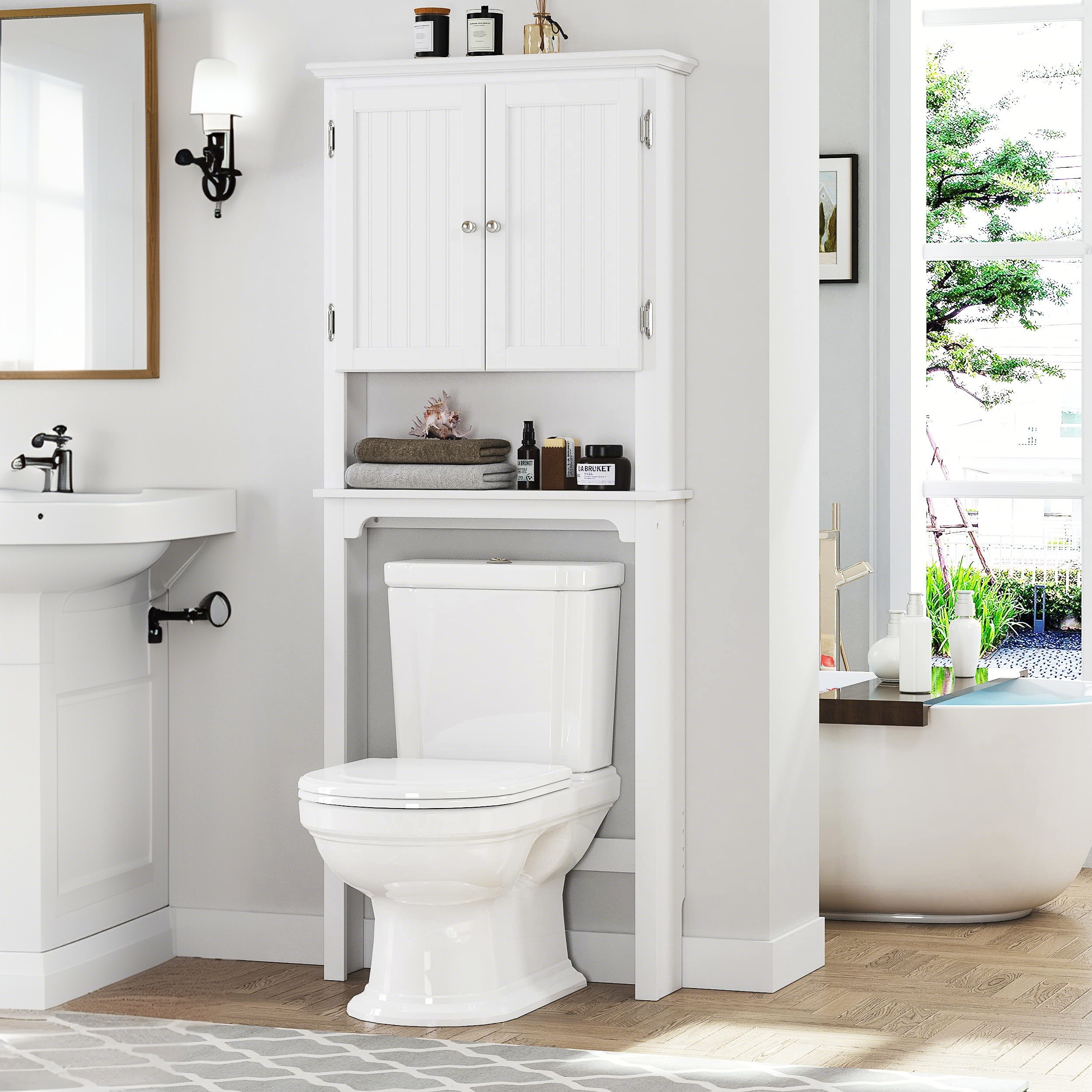 Red Barrel Studio White Over Toilet Cabinet With Double Doors ...