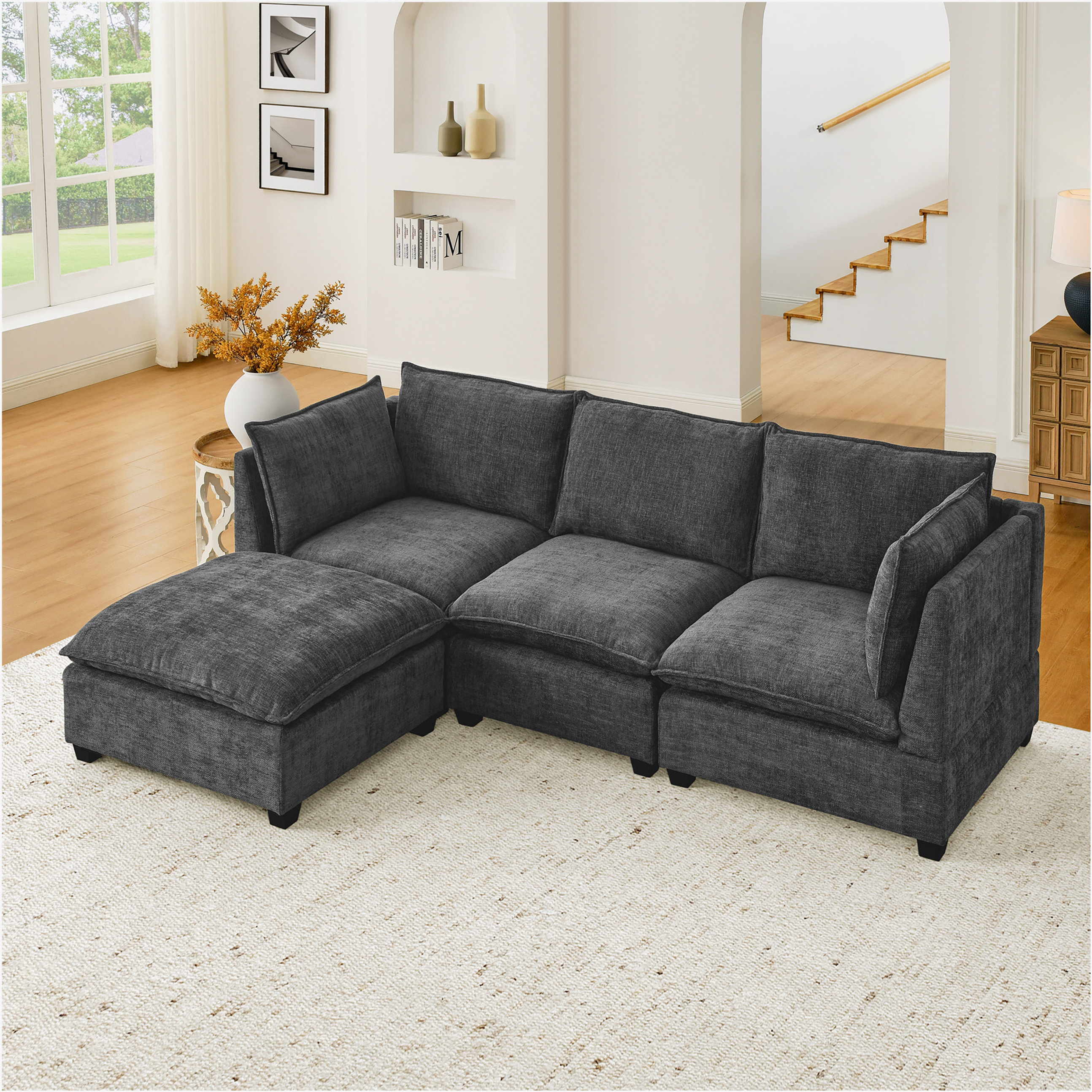 Latitude Run® Convertible Sectional Sofa Couch with Ottoman, Cloud ...
