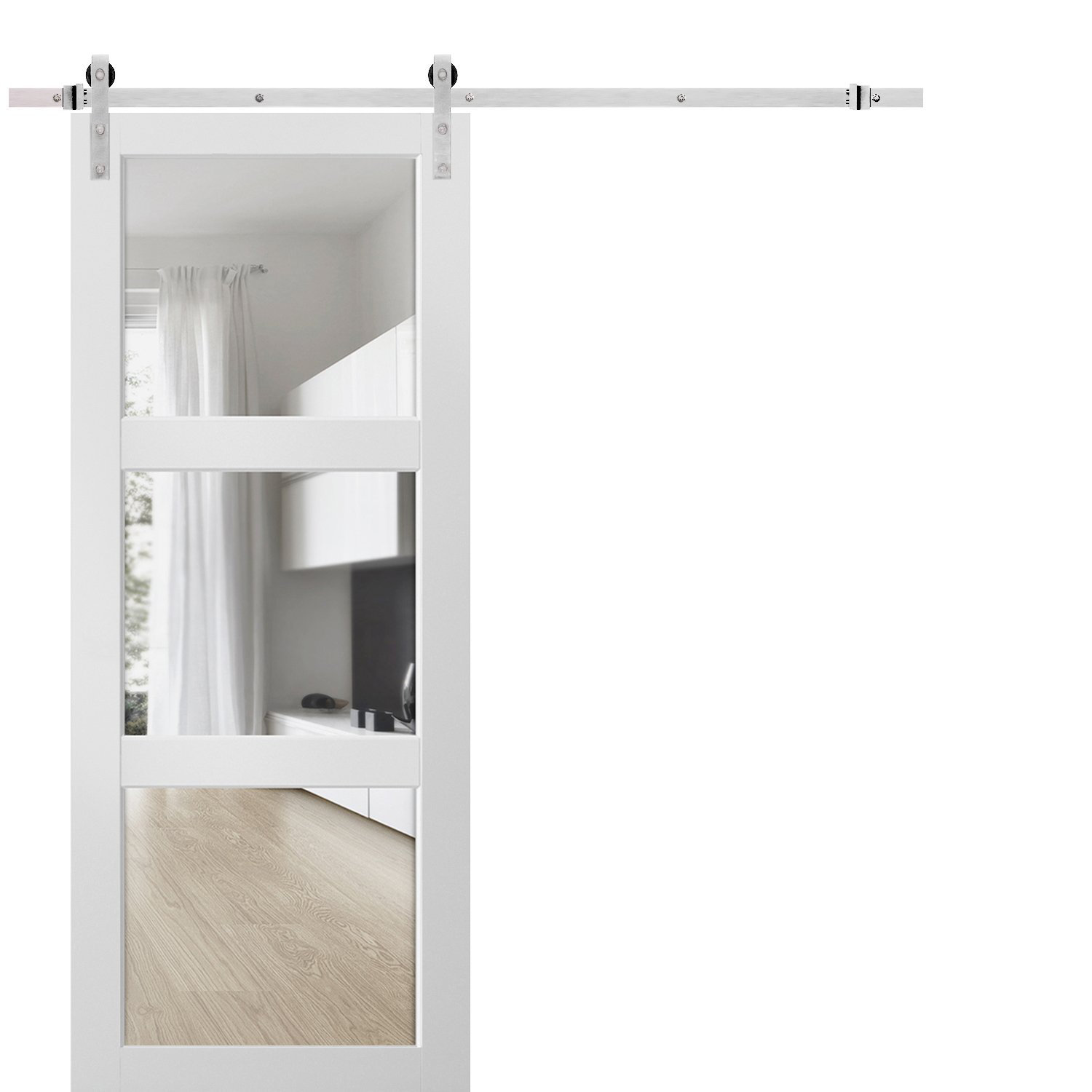 SARTODOORS Lucia Clear Glass Barn White Door with Installation Hardware ...