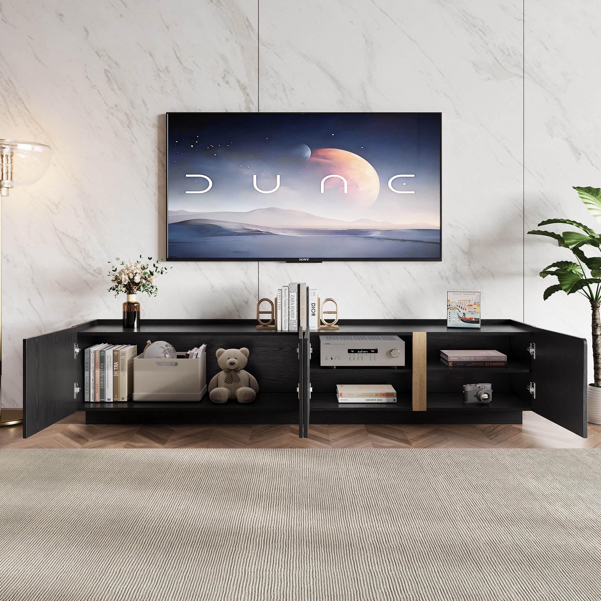Hokku Designs 79 Inch Modern Luxury Tv Stand With Storage Cabinets ...