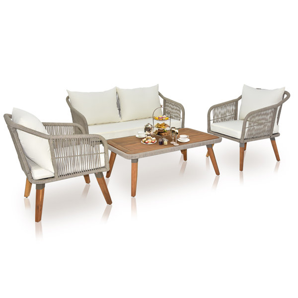 Winado 4 Piece Acacia Patio Furniture Set Conversation Set All-Weather ...