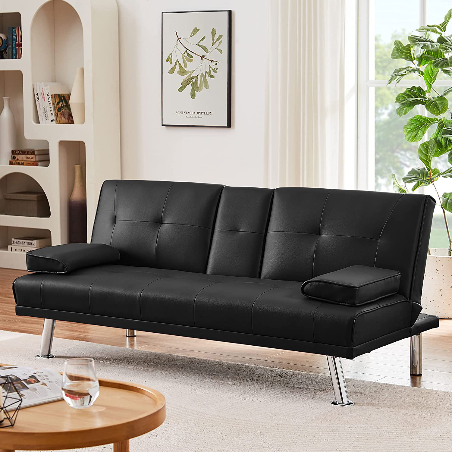 Latitude Run® Janni 66'' Wide Faux Leather Cushion Back Convertible ...