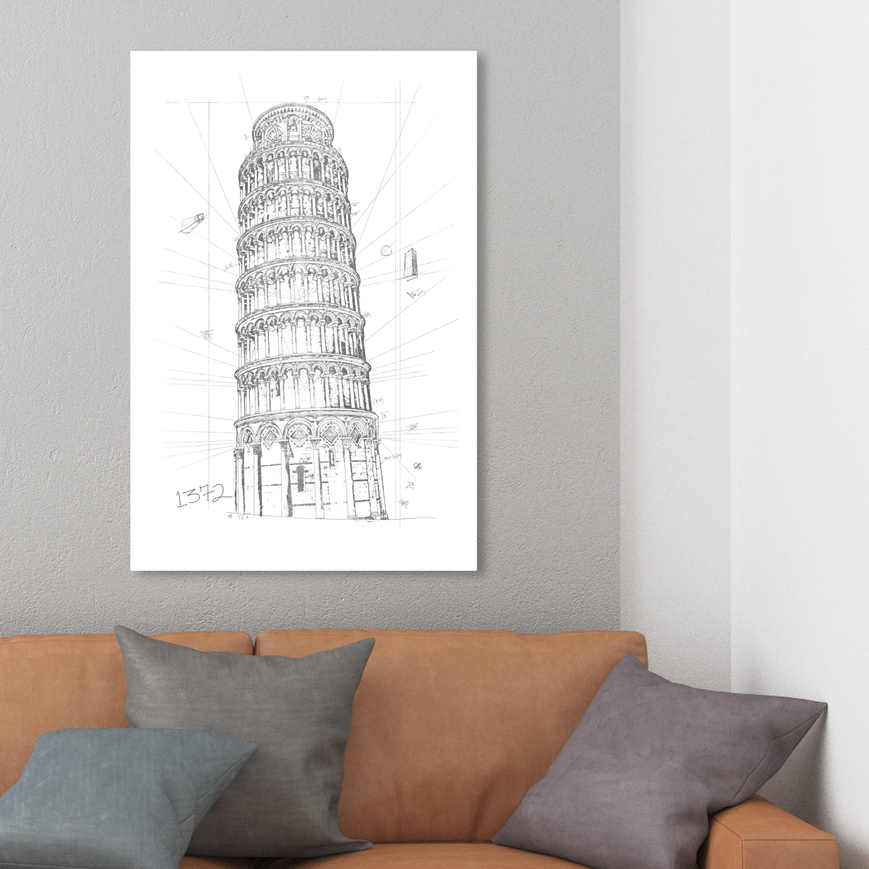 House of Hampton 'Tower of Pisa Silver' Drawing Print on Canvas ...