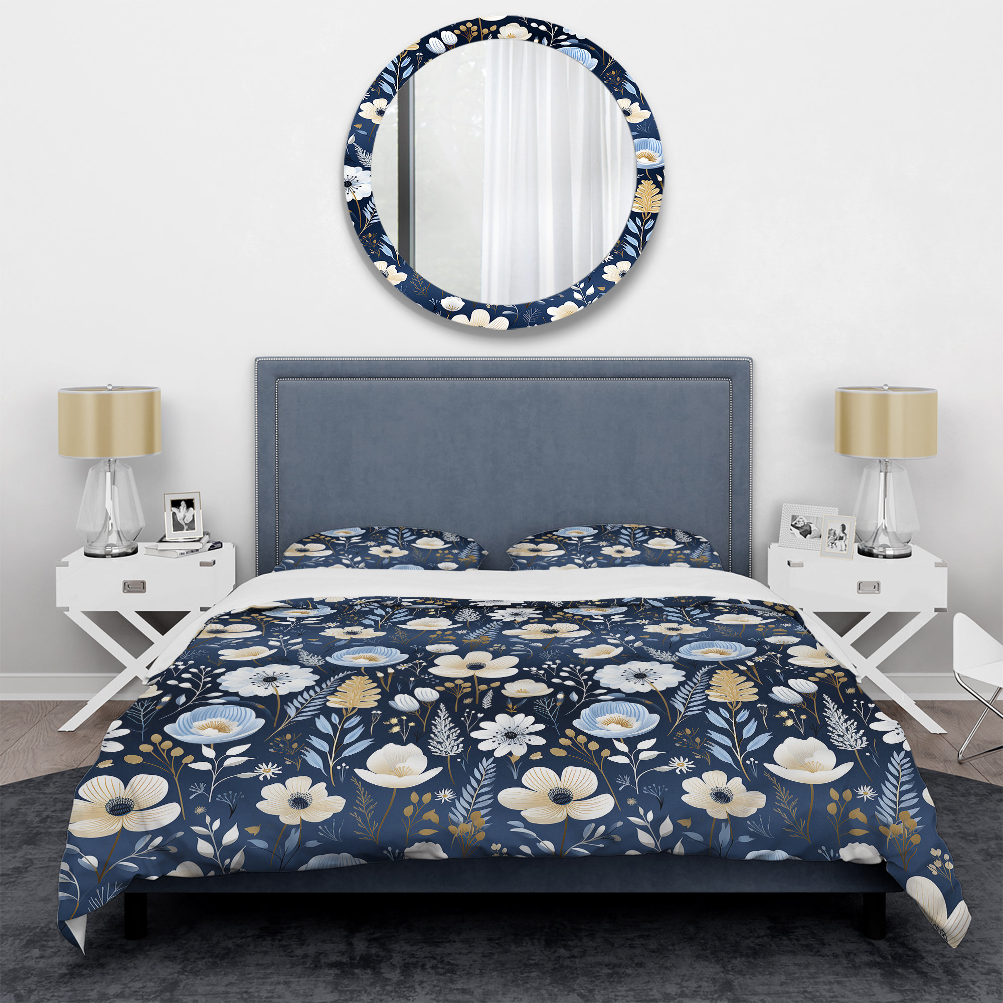 Design Art Blue Boho Chic Floral Pattern IV Duvet Cover Set | Wayfair