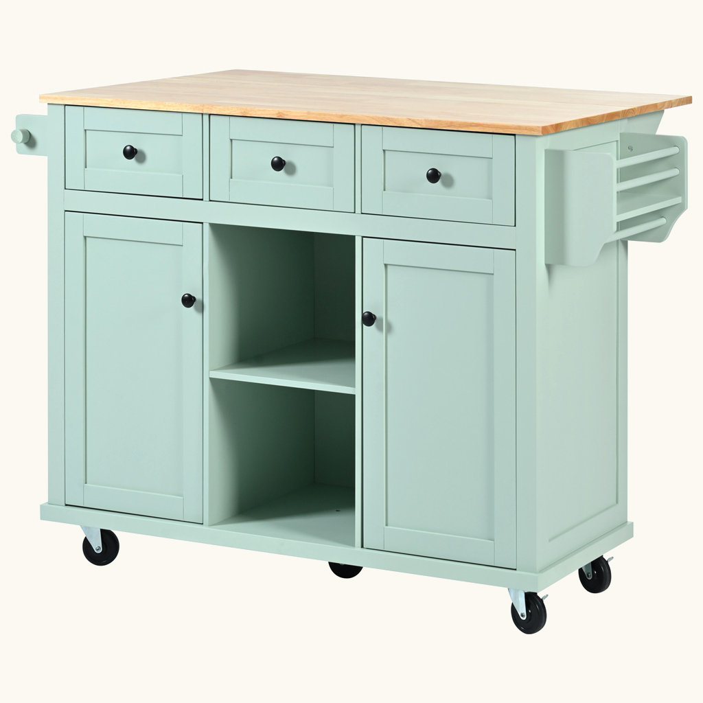 Lark Manor™ Kitchen Cart with Rubber wood Drop-Leaf Countertop | Wayfair
