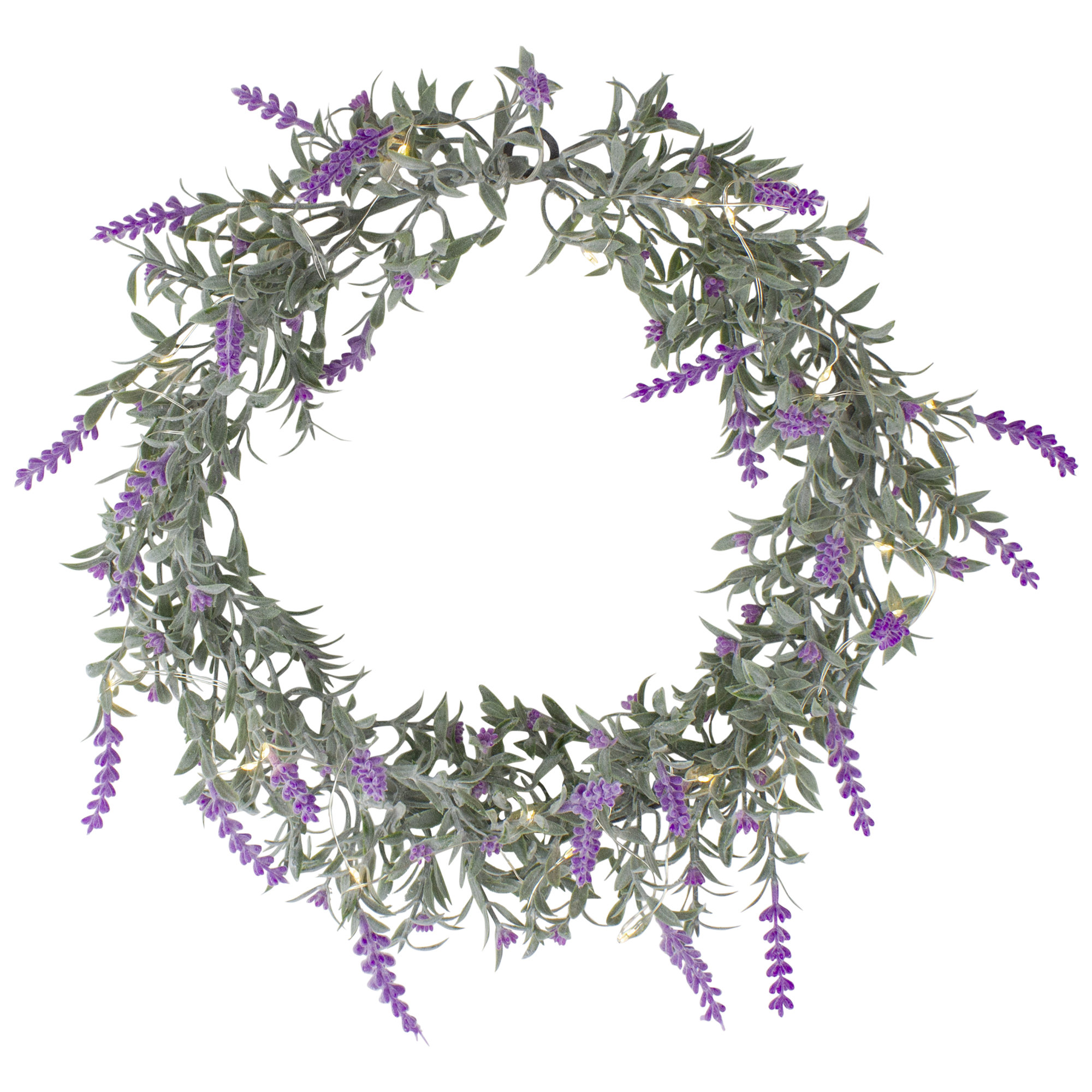 Primrue LED Lighted Artificial Lavender Spring Wreath- 16-inch White ...