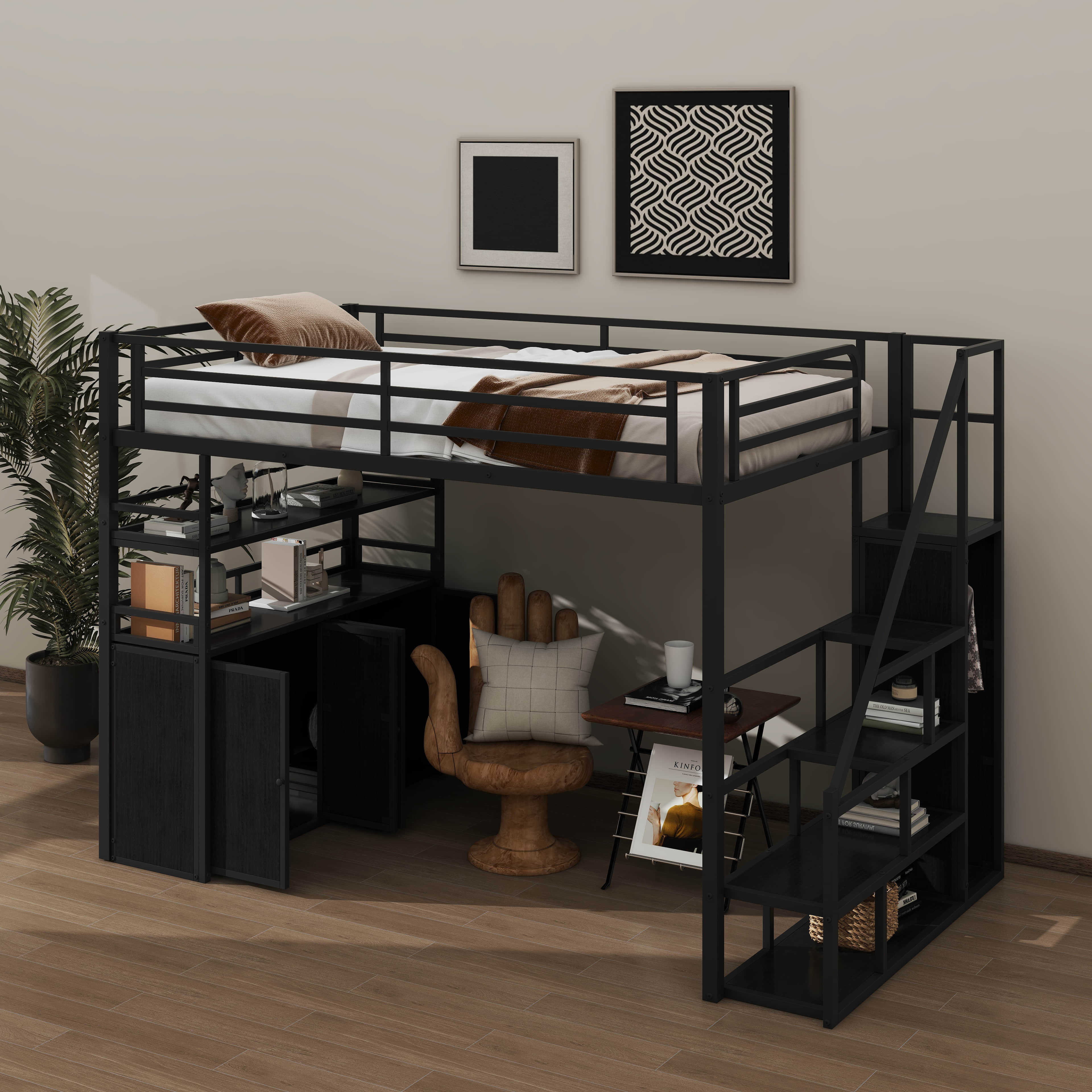 Mason & Marbles Modern Full Metal Loft Bed With Sleeper And Practical ...