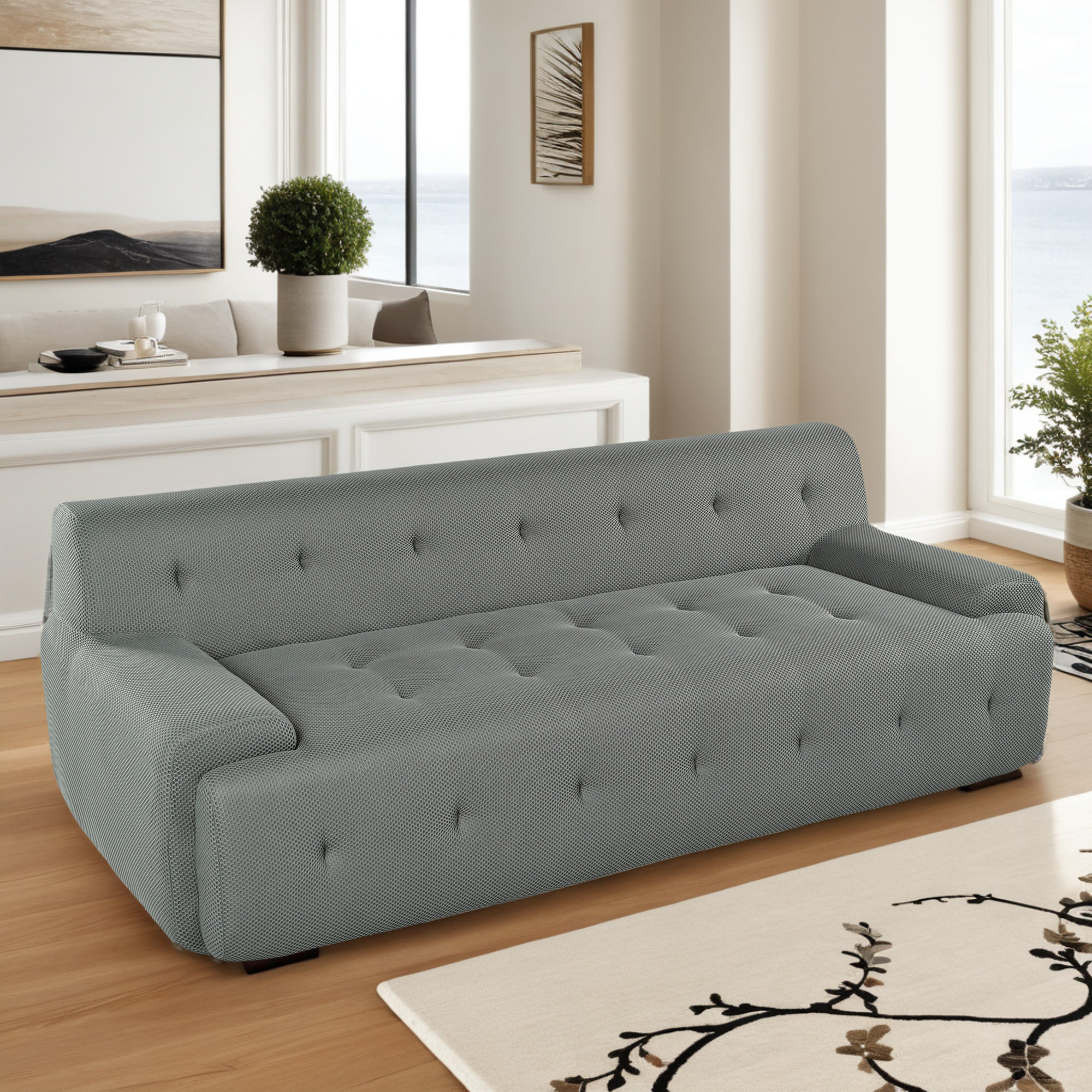 Latitude Run® U_Style 86.2'' Modern Minimalist Style Tufted Design ...