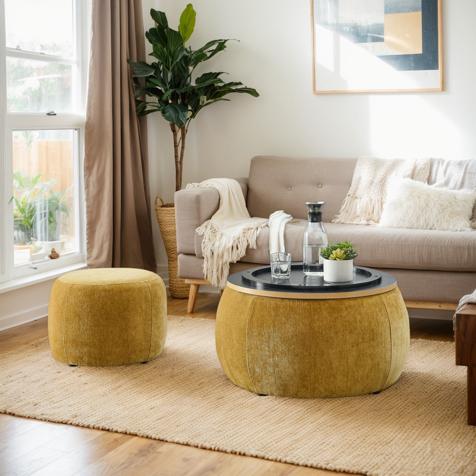 Latitude Run® 2-Piece Storage Ottoman, Fabric Upholstered Footstool ...