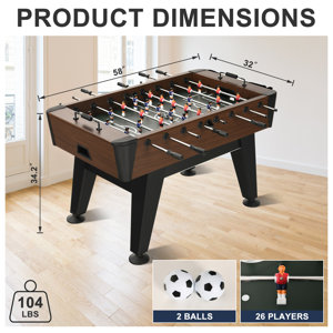 RayChee 58'' Foosball Table, Competition Soccer Table Game with 2 Balls ...