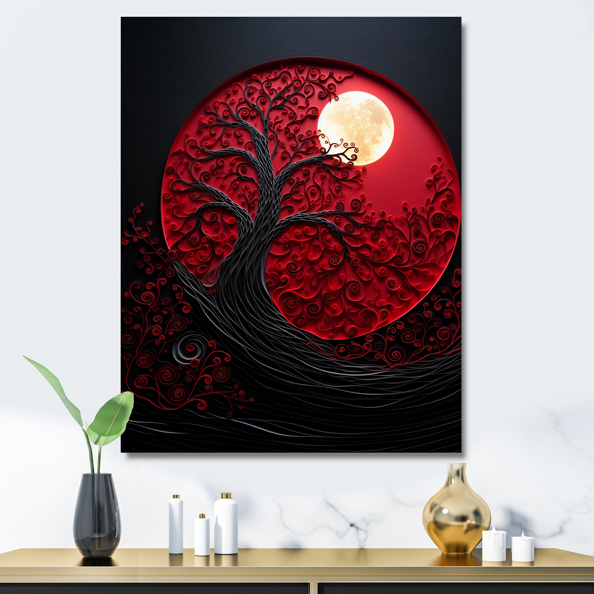 Design Art Red Moon Ruby Radiance II | Wayfair