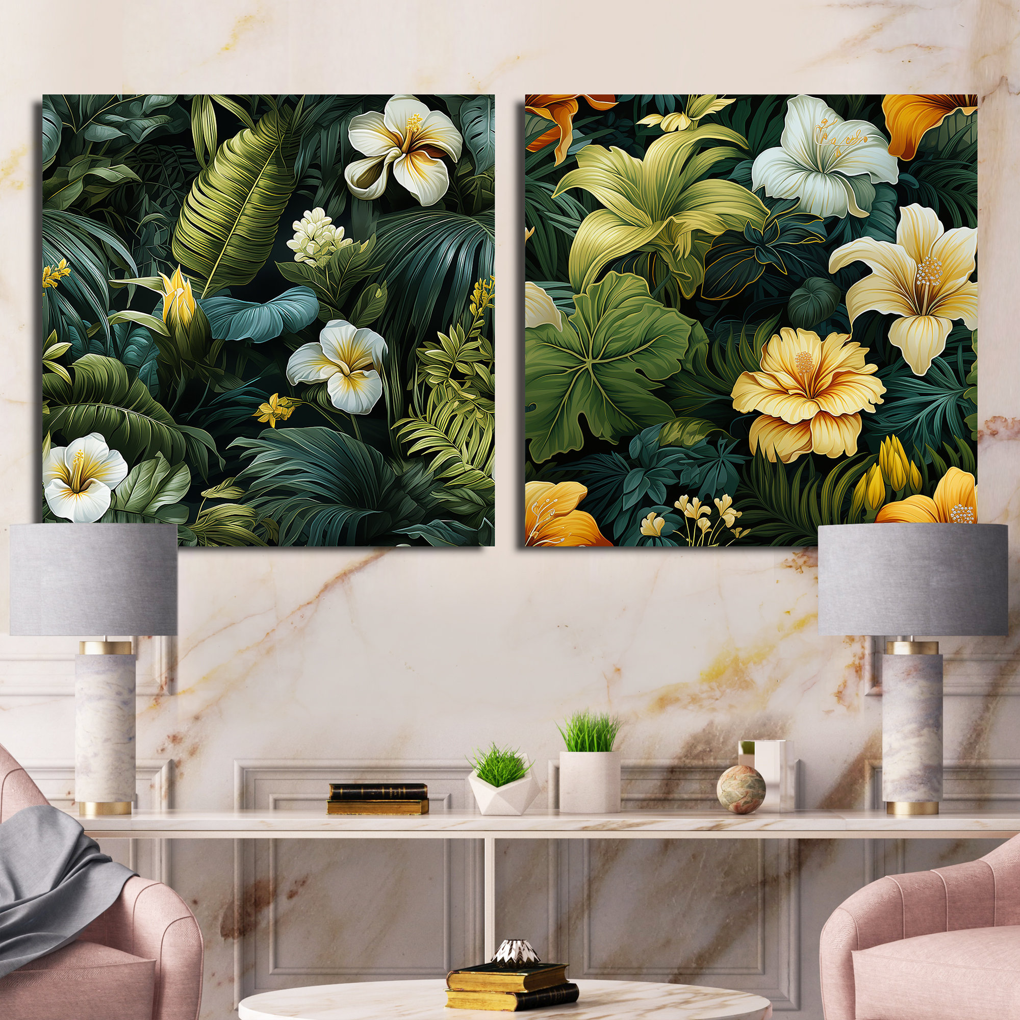 Design Art Tropical Hibiscus Foliage Collage - Floral Square Collage ...