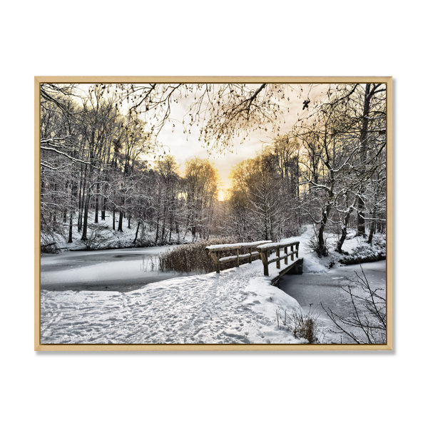Union Rustic Wooden Bridge In Snow Winter River Framed On Canvas Print ...