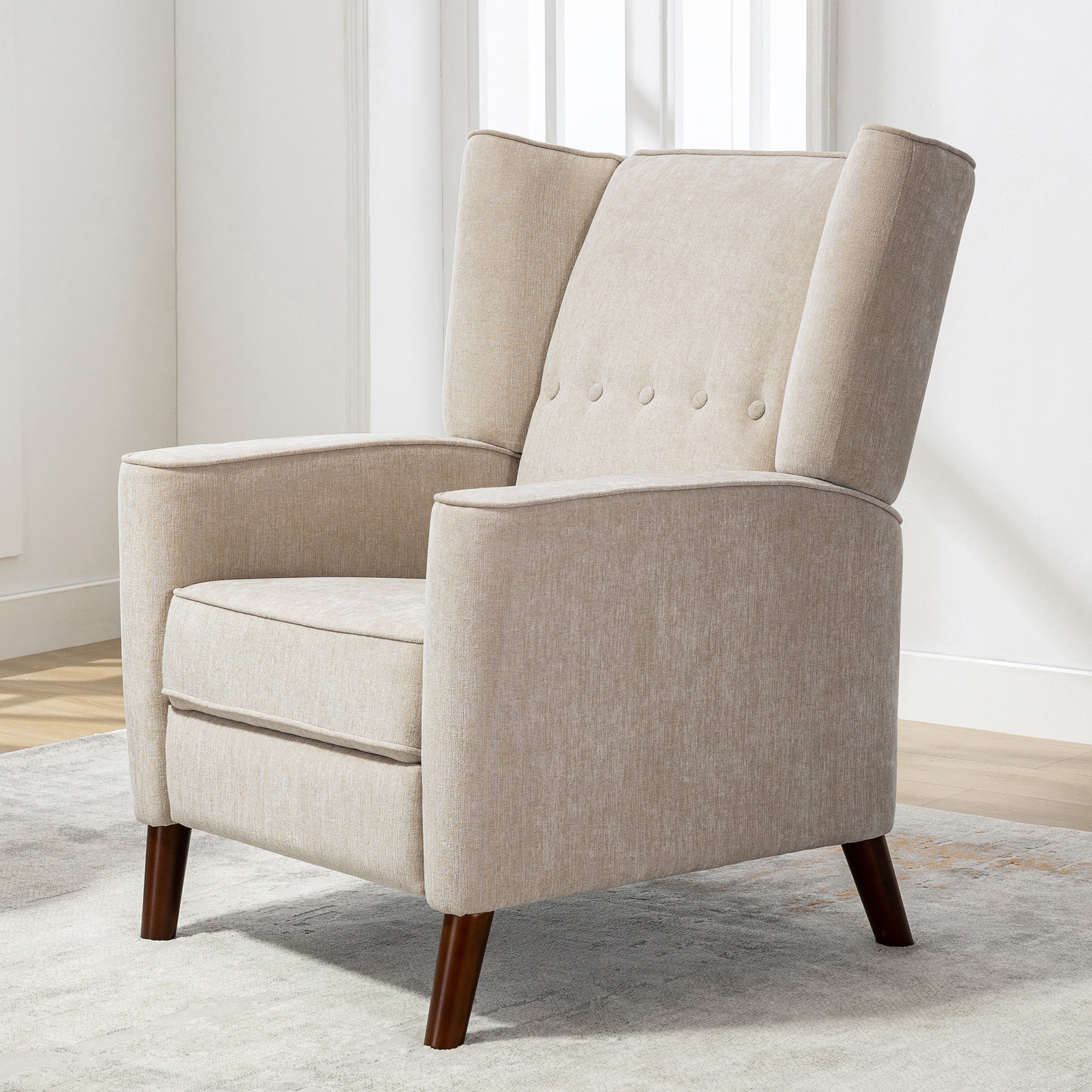 Latitude Run® Mid Century Chenille Wingback Recliner Chair, Button ...