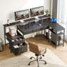 Wrought Studio™ L Shaped Desk with File Drawer and Monitor Stand, Home ...