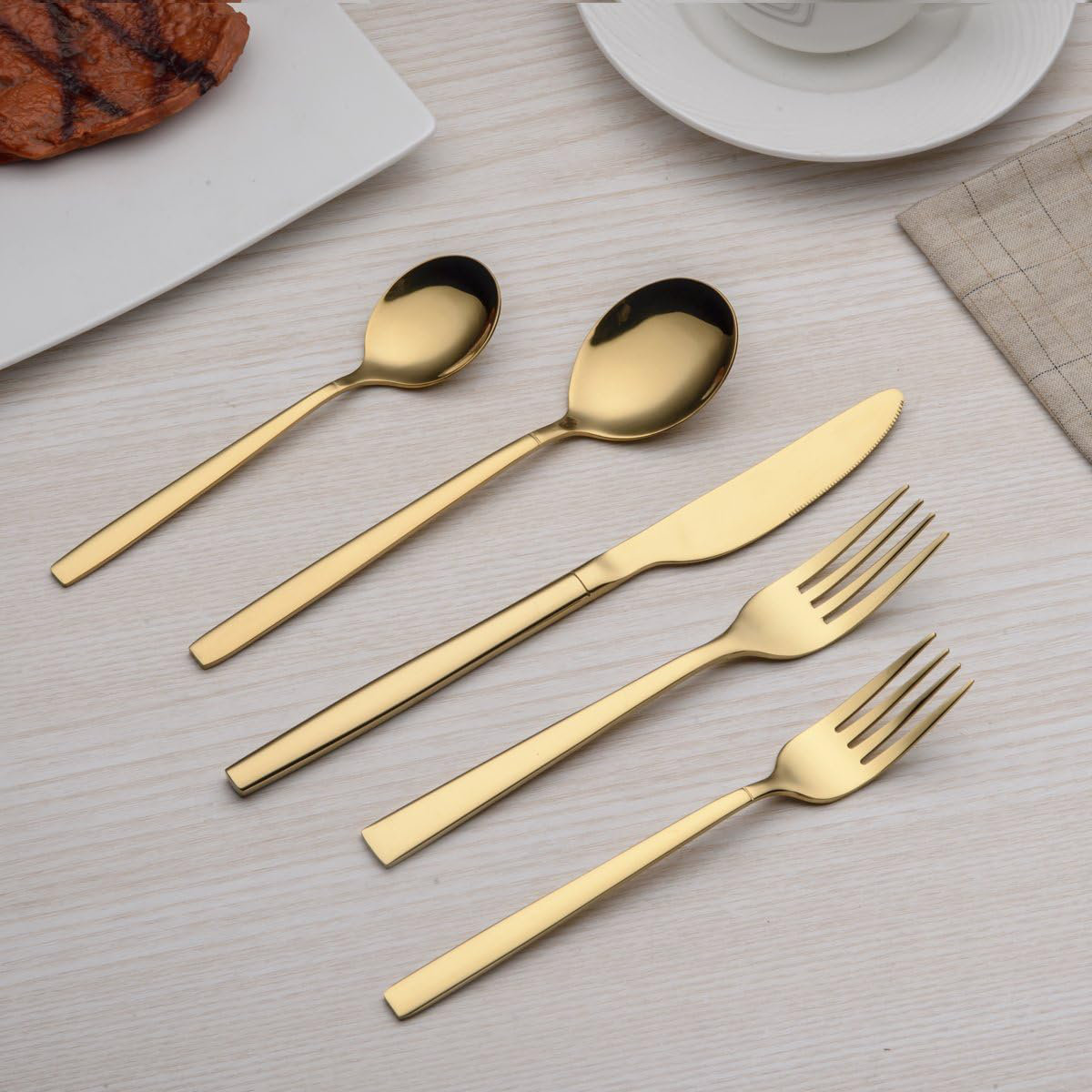 Mercer41 20 Piece Titanium Gold Plated Stainless Steel Flatware Set, 20 ...