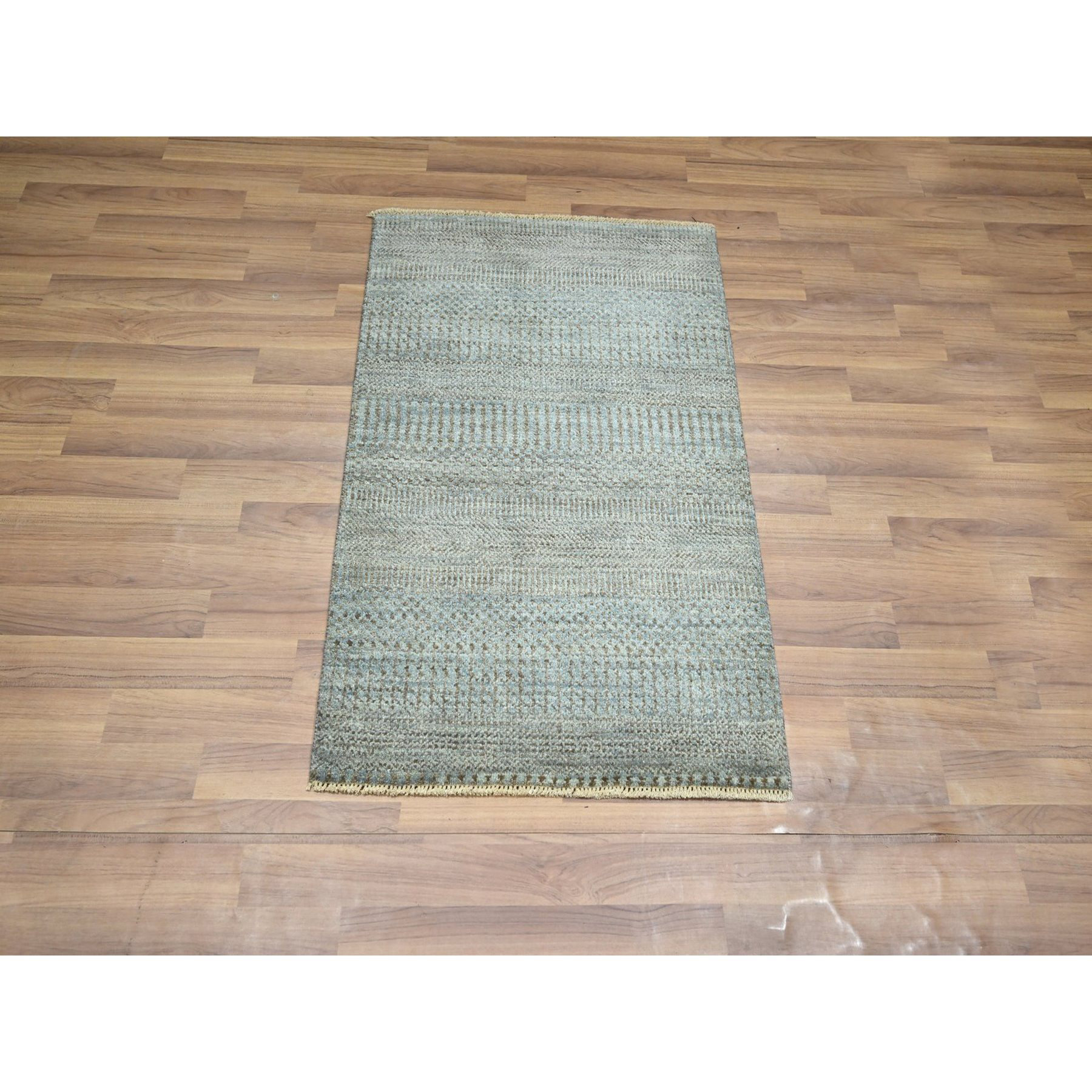 Latitude Run® 2'x3' Slate Blue, Modern Grass Design, Hand Knotted, Wool ...