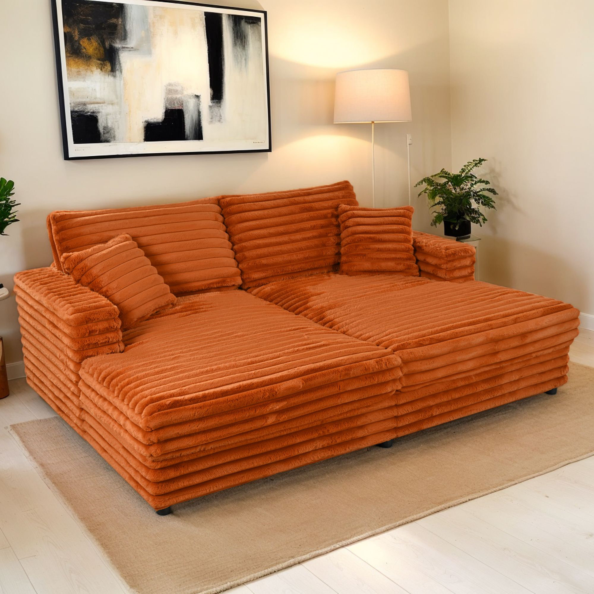 Mercer41 Oversized 86" Double Chaise Lounge Sofa Chair Indoor ...