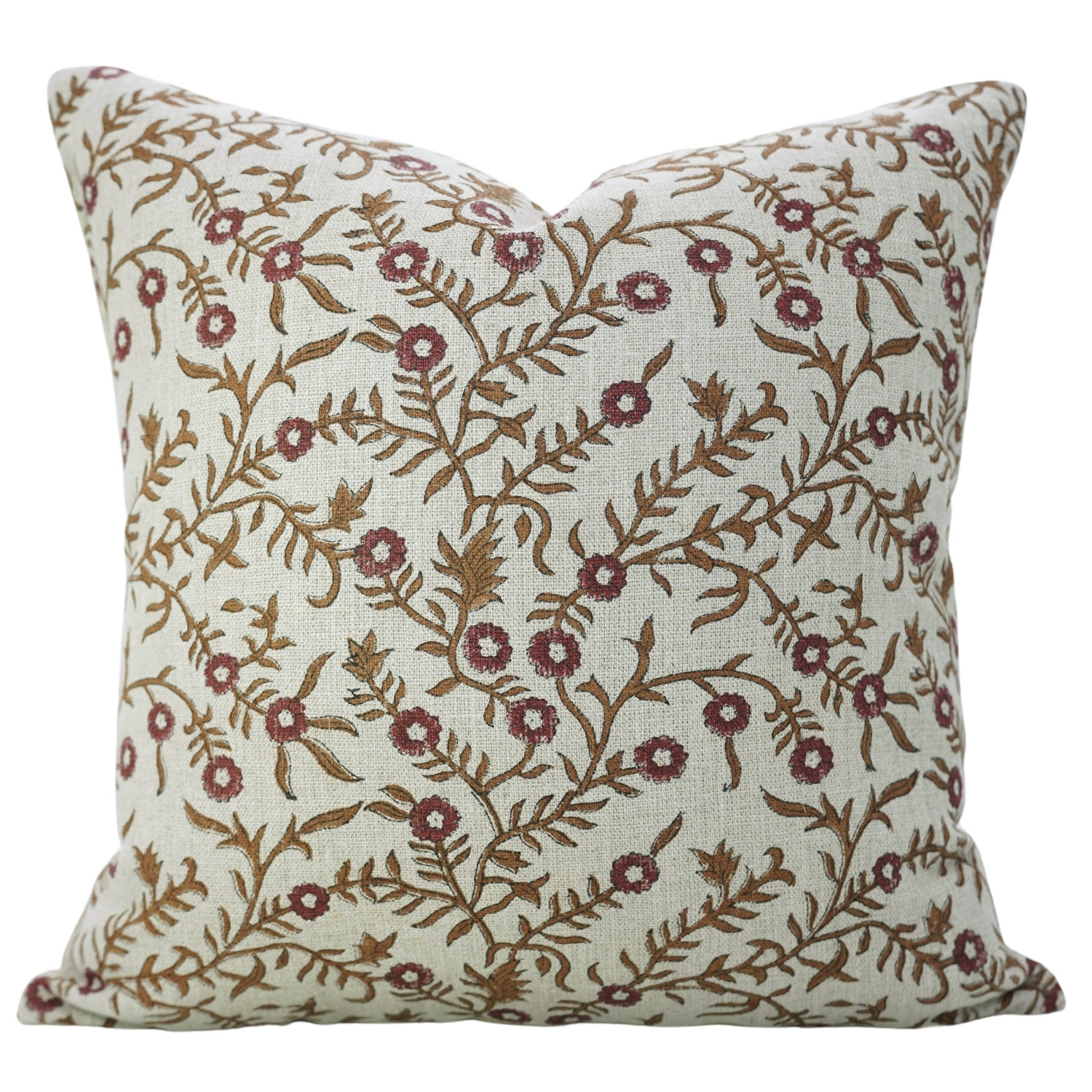 Fabdivine Natural Block Print Pure Linen Pillow Cover, Rust, Shehjan ...