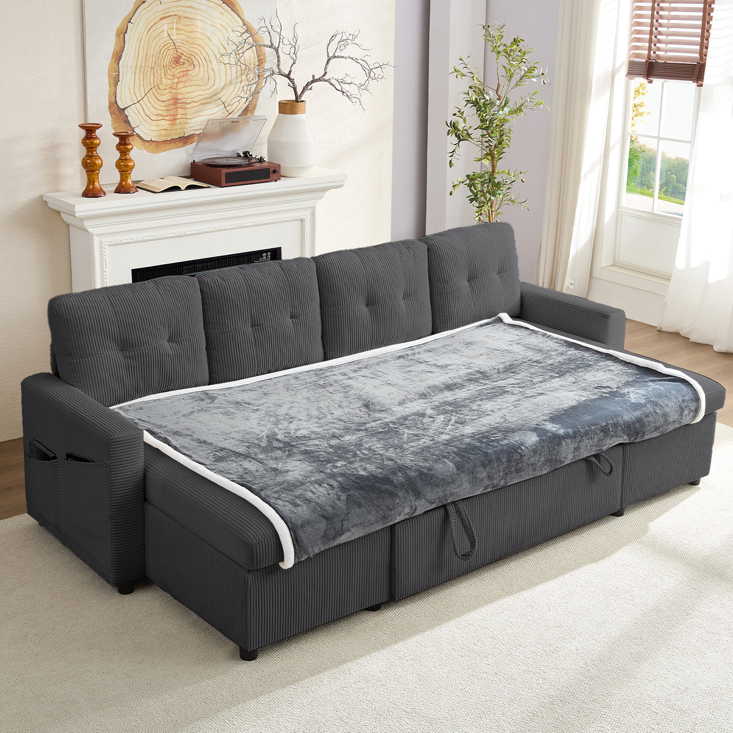 Latitude Run® Canapé-lit escamotable 2 en 1 avec deux repose-pieds avec ...