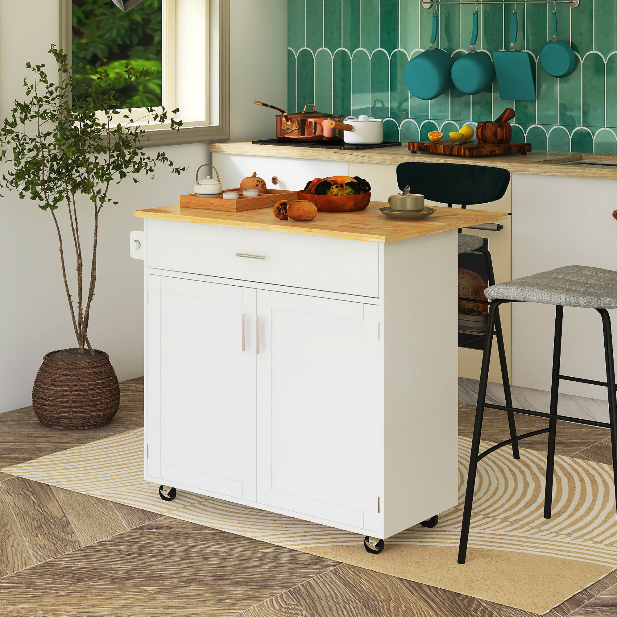 Lark Manor Rolling Kitchen Island With Storage, Kitchen Cart - Wayfair ...