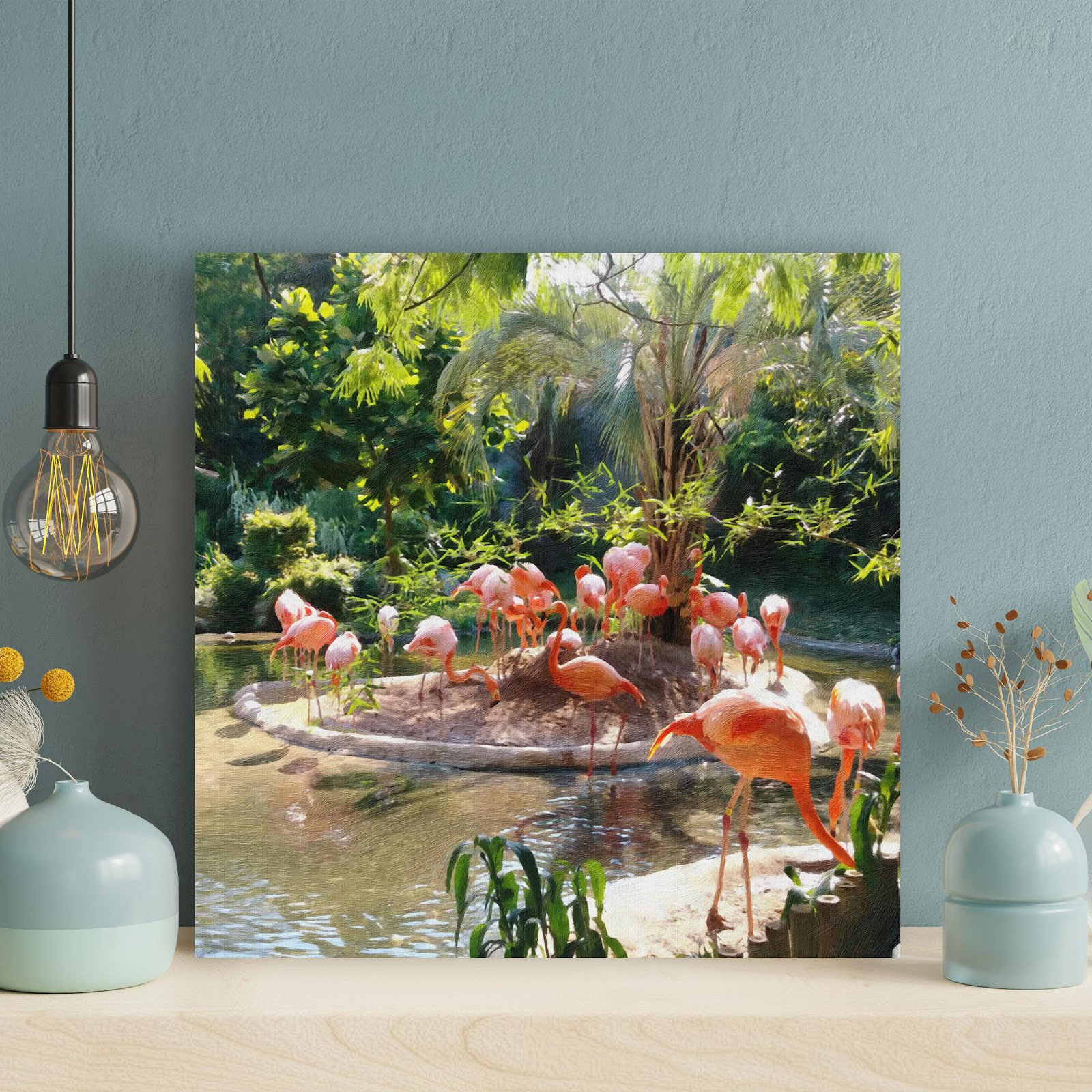 Bayou Breeze Groupe de flamants roses marchant et se tenant debout sur ...