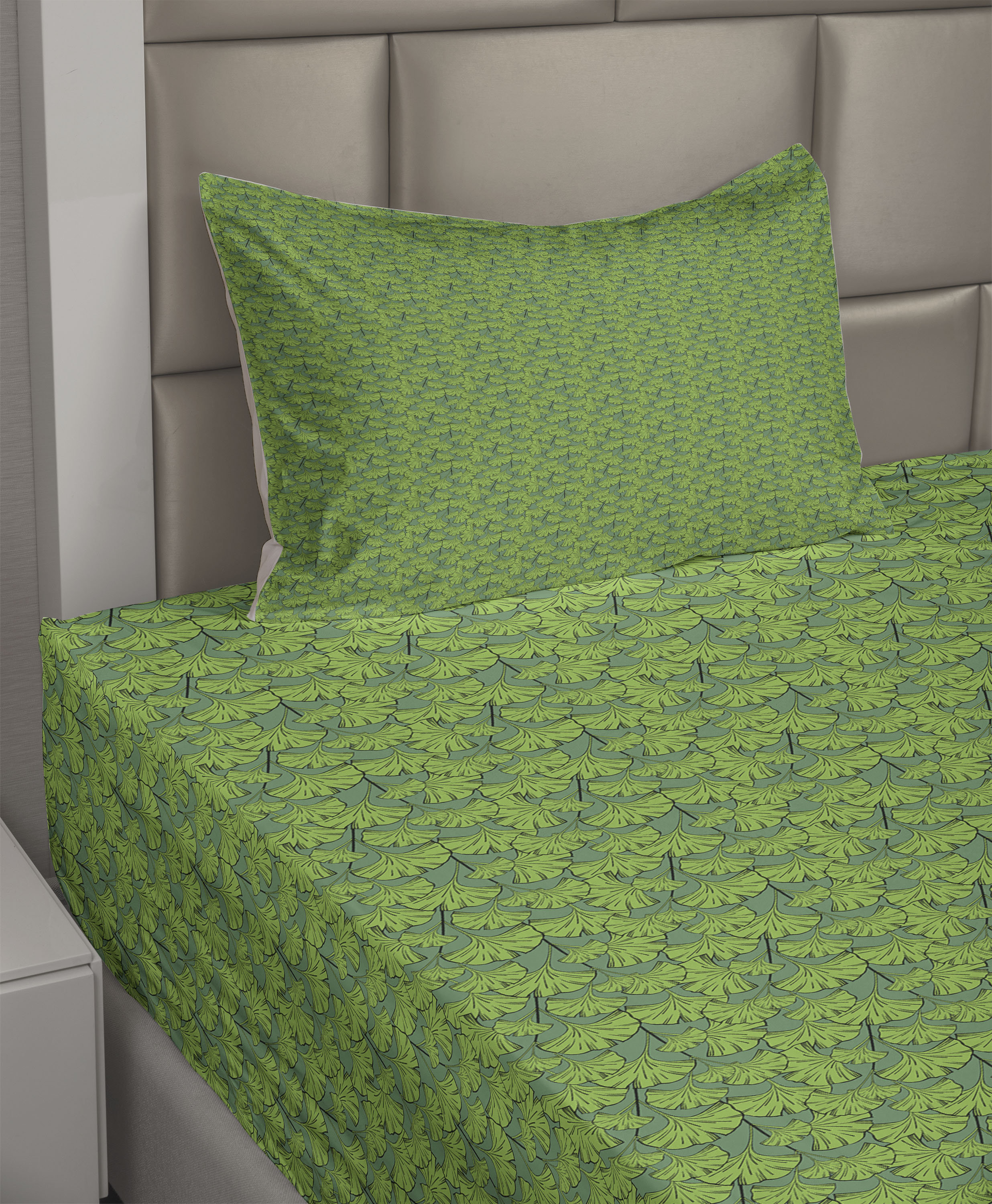 Ambesonne Japanese Print Sheet Set Ginkgo Leaves Art Apple Green ...