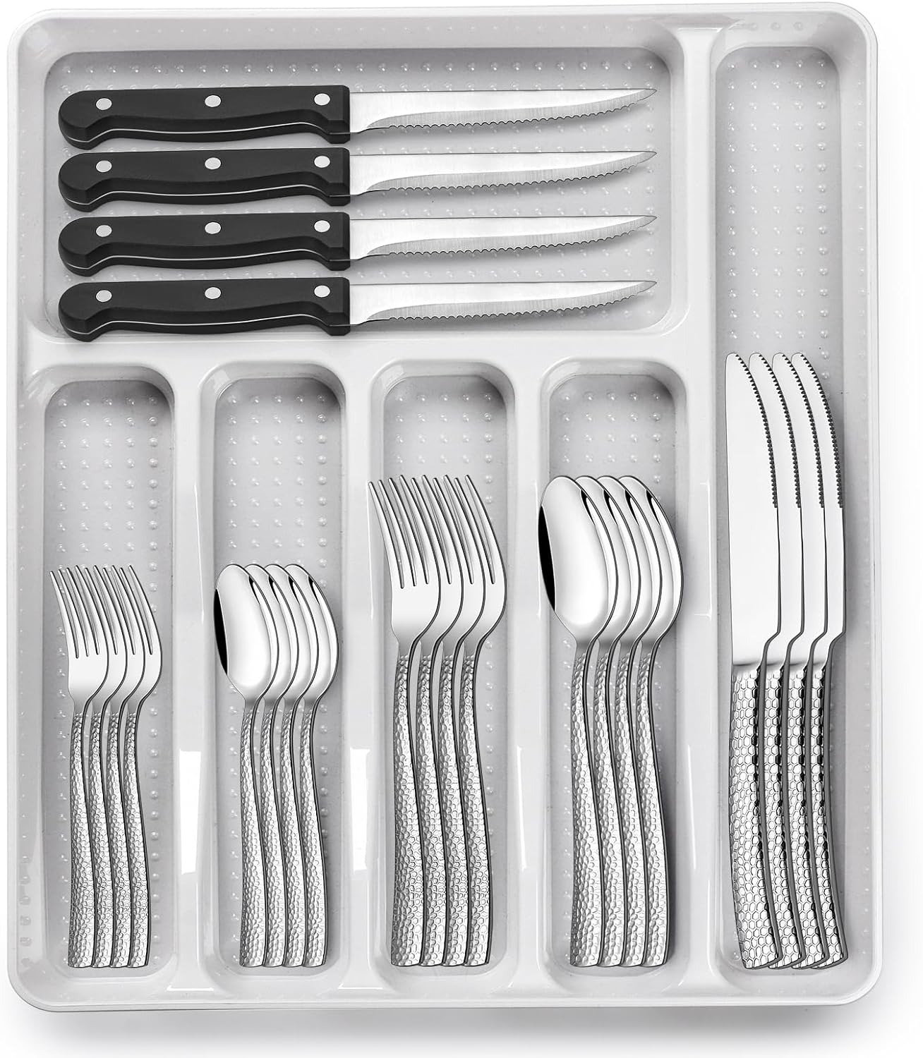Latitude Run® 49-piece Wave Hammered Silverware Set With Organizer ...