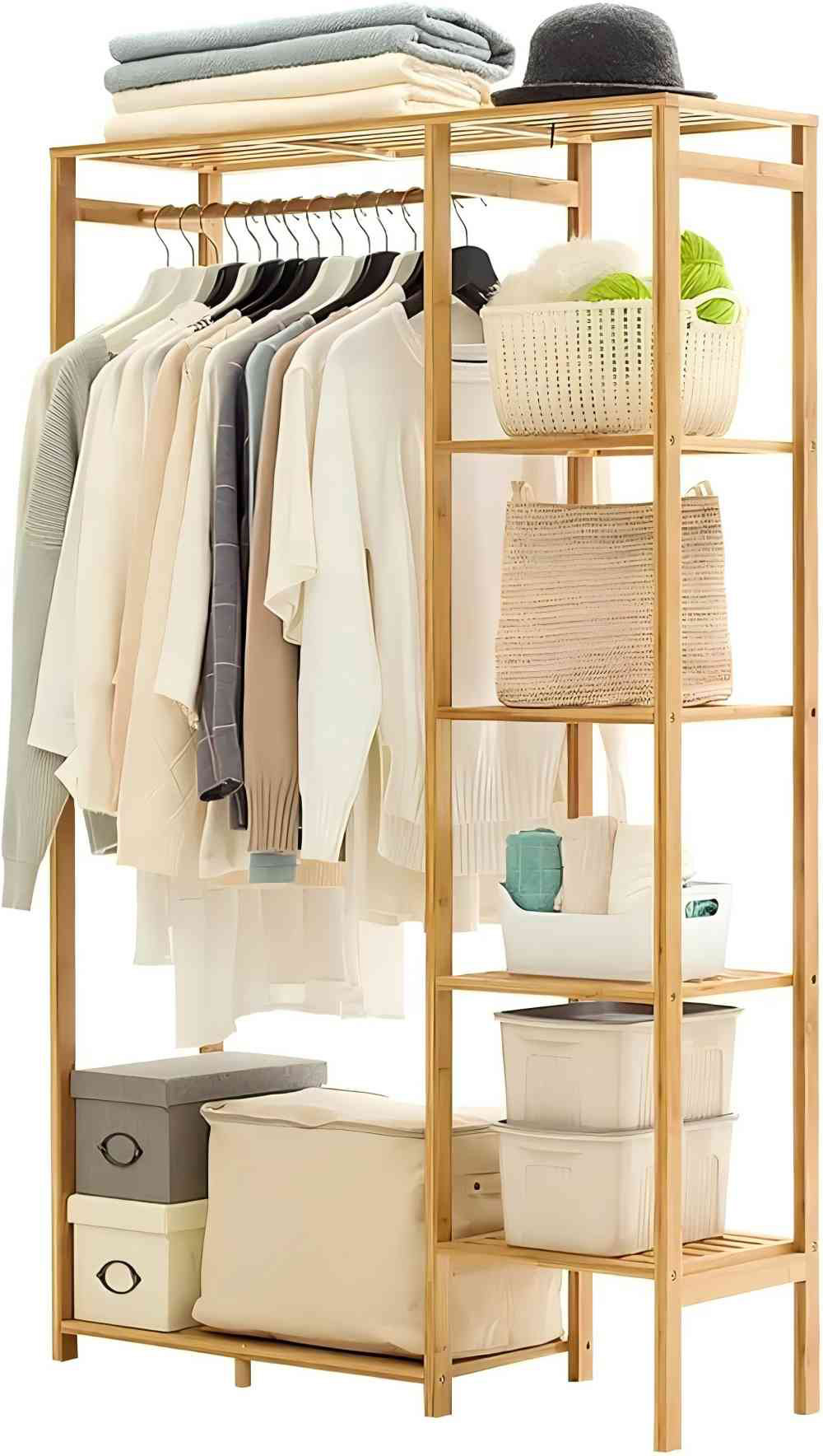 Rebrilliant Bamboo Clothing Rack With 6 Tier Storage Shelf,Rectangle ...
