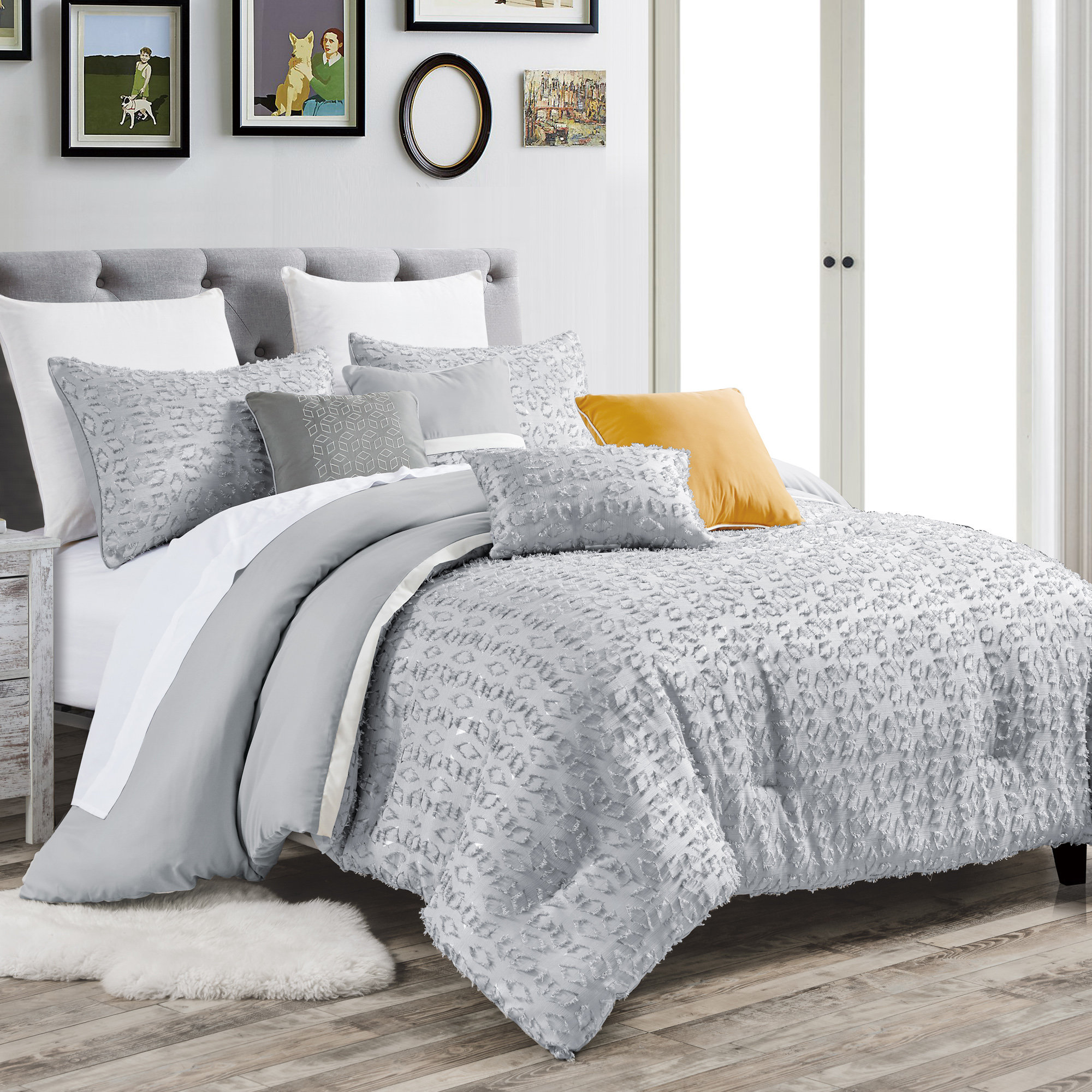 Homechoice International Group Size Gray Microfiber 7 Piece Comforter ...