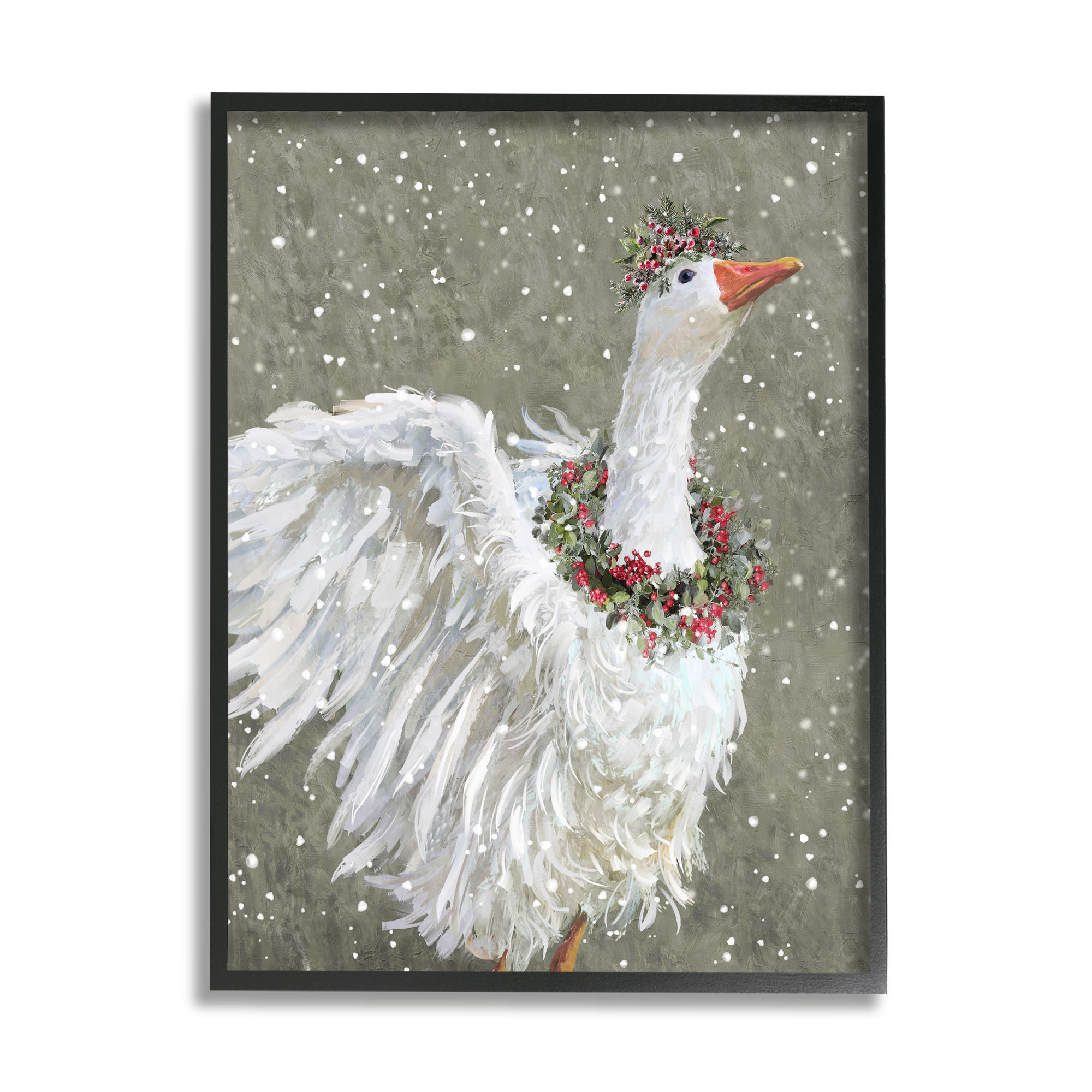 Stupell Industries Winter Goose Seasonal Botanicals Framed On Wood by ...