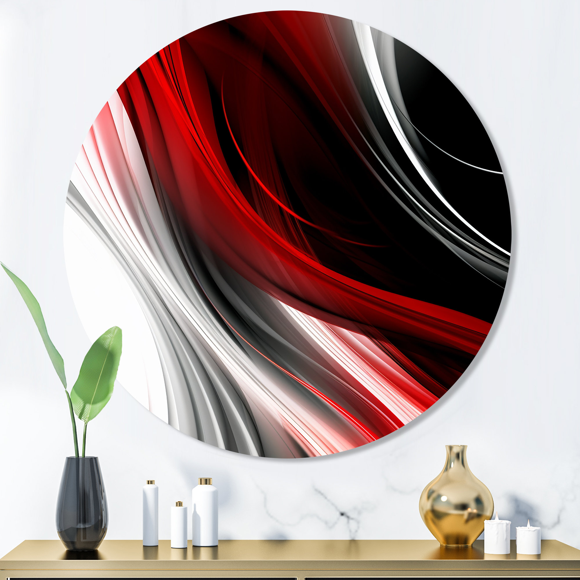 Ivy Bronx Red Black Infinite Ripples I - Abstract Modern Waves Round ...