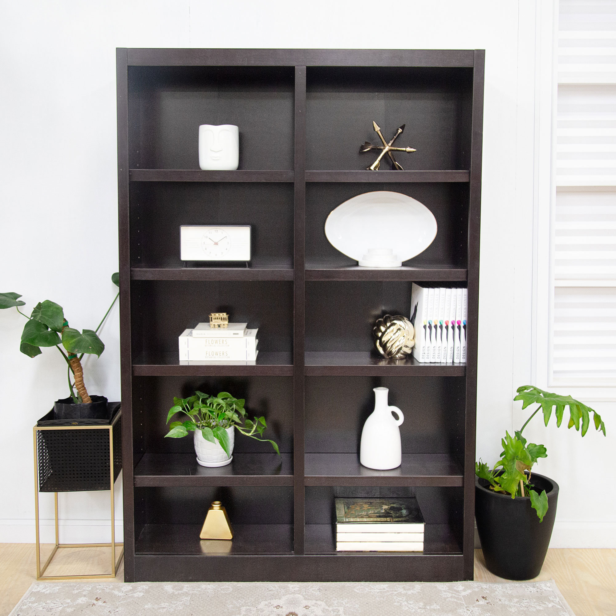 Latitude Run® Patro Double Wide Solid Wood Veneer Bookcase, 10 Shelf ...