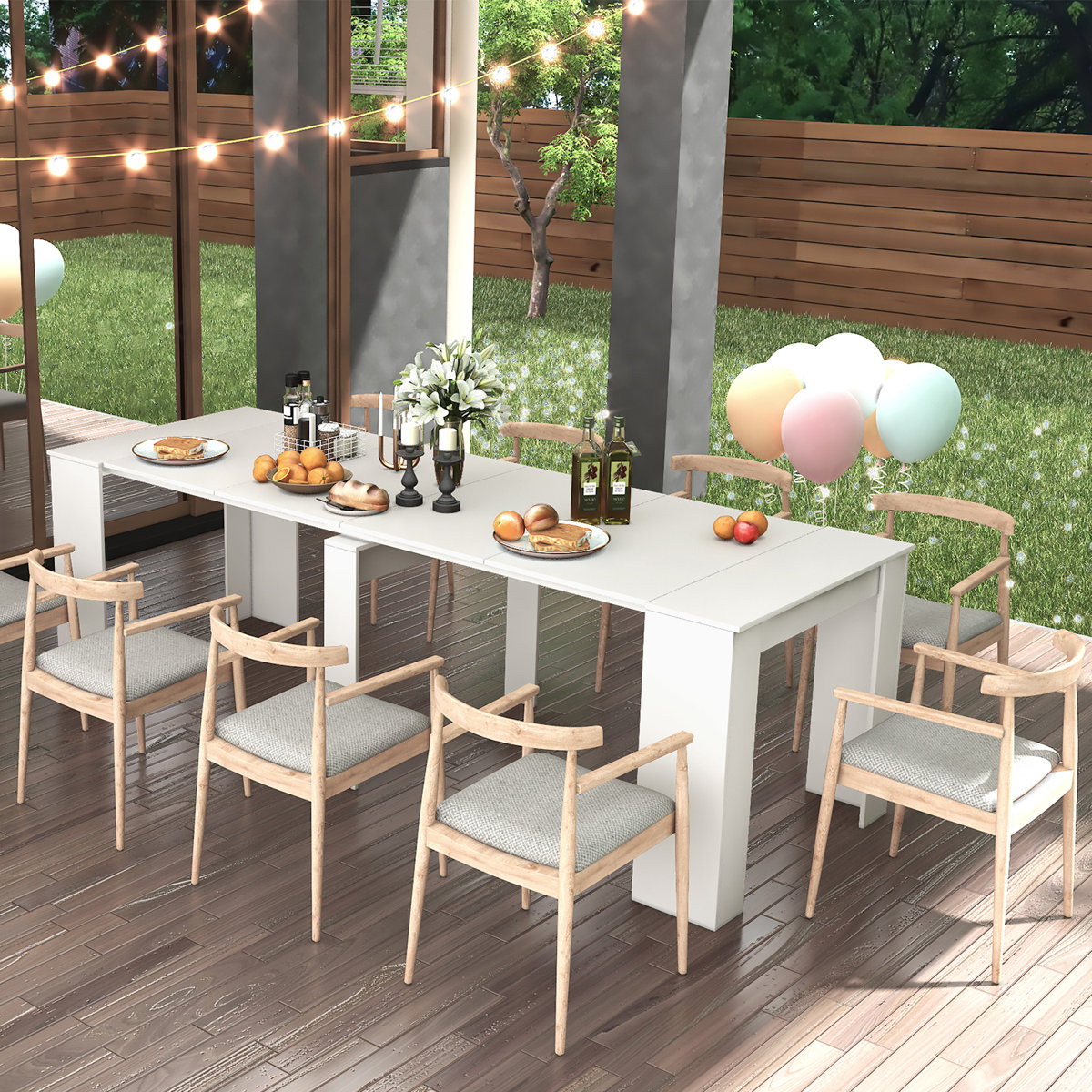 Ebern Designs Convertible 9.8Ft Dining Desk & Console, Space-Adaptive ...