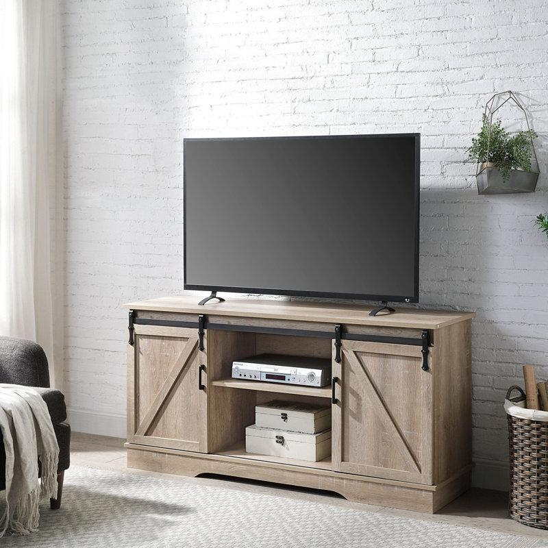 Rosalind Wheeler TV Stand With 2 Sliding Barn Doors Accent Cabinet ...