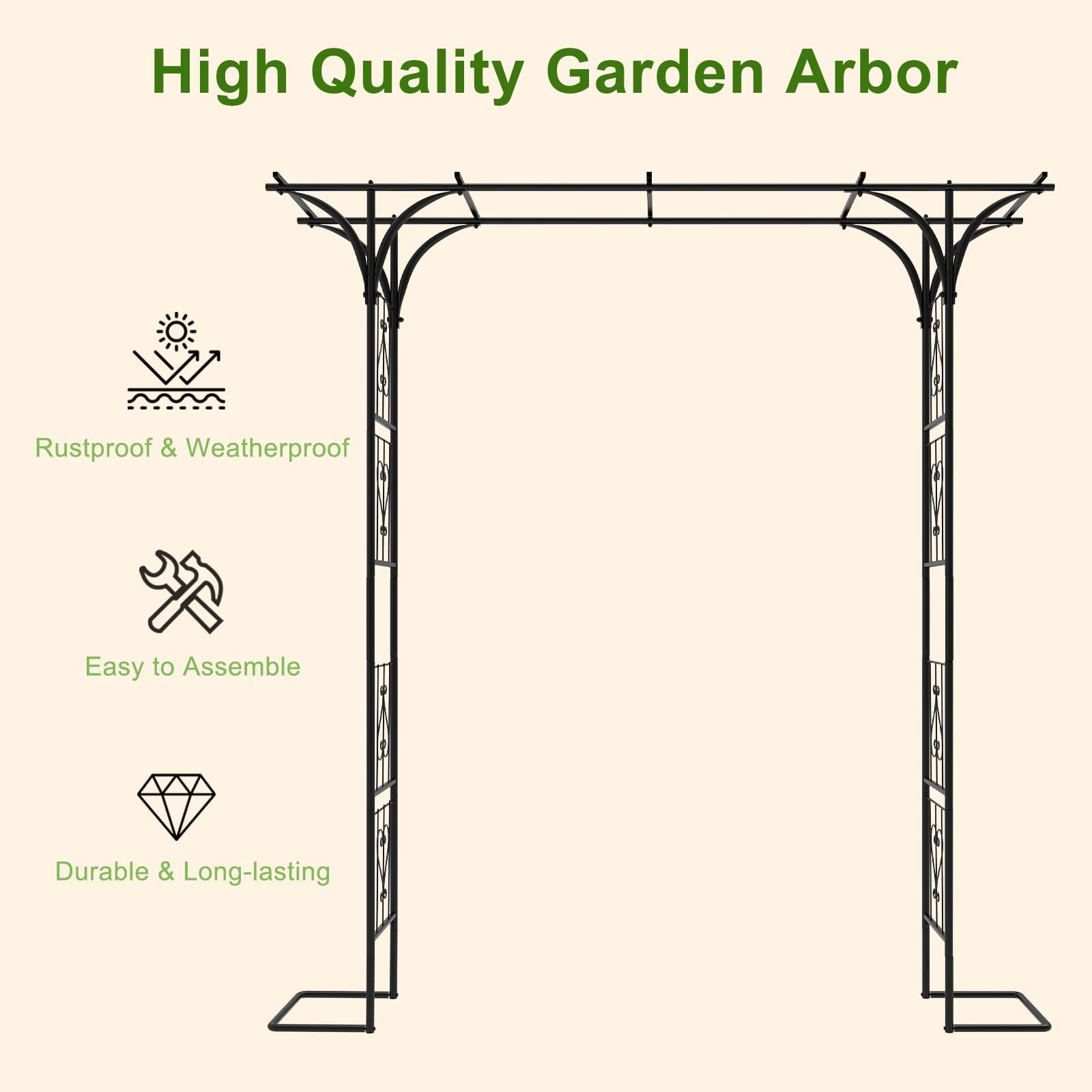 FODORL 7FT Garden Arch Arbour with Ground Stakes, Steel Frame Stand ...