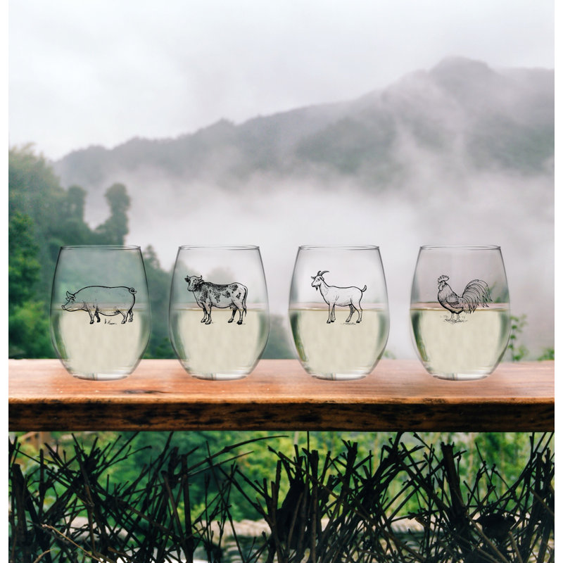 August Grove® Farm Friends Stemless Wine Glasses | Wayfair