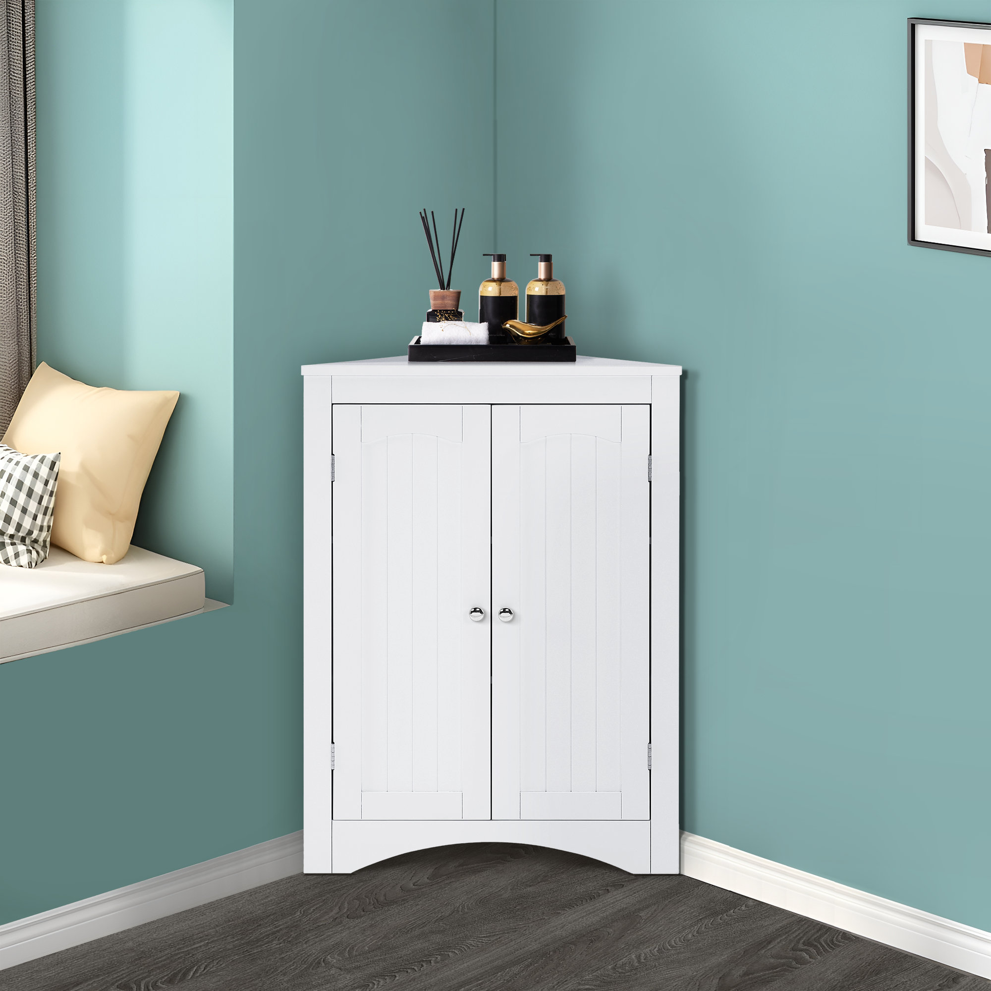 Winston Porter Chue 24.3'' Free Standing Corner Cabinet with Doors and ...