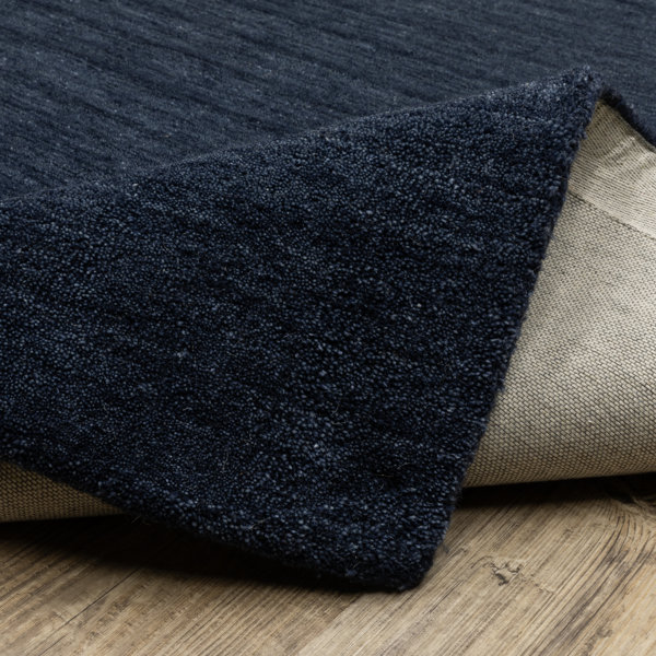 Hokku Designs Yolandi Navy Solid Color Hand Tufted Wool Area Rug | Wayfair