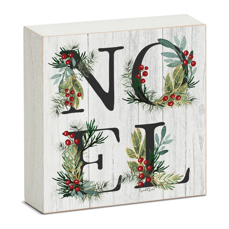 Ophelia & Co. Noel Freestanding Solid Wood Block Sign | Wayfair